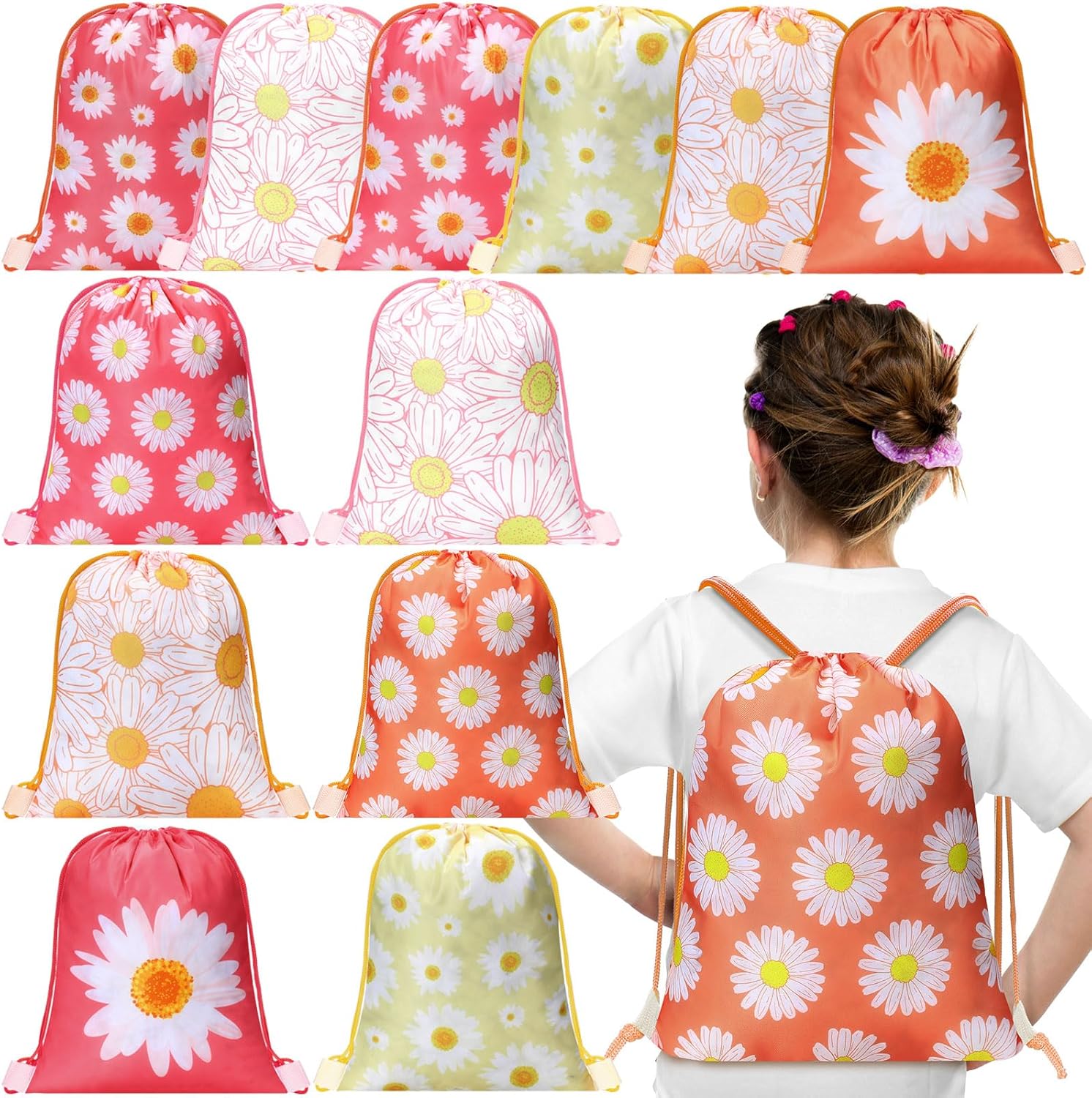 Amazon.com: Paterr 12 Pack Daisy Flower Drawstring Bags Daisy Flower ...