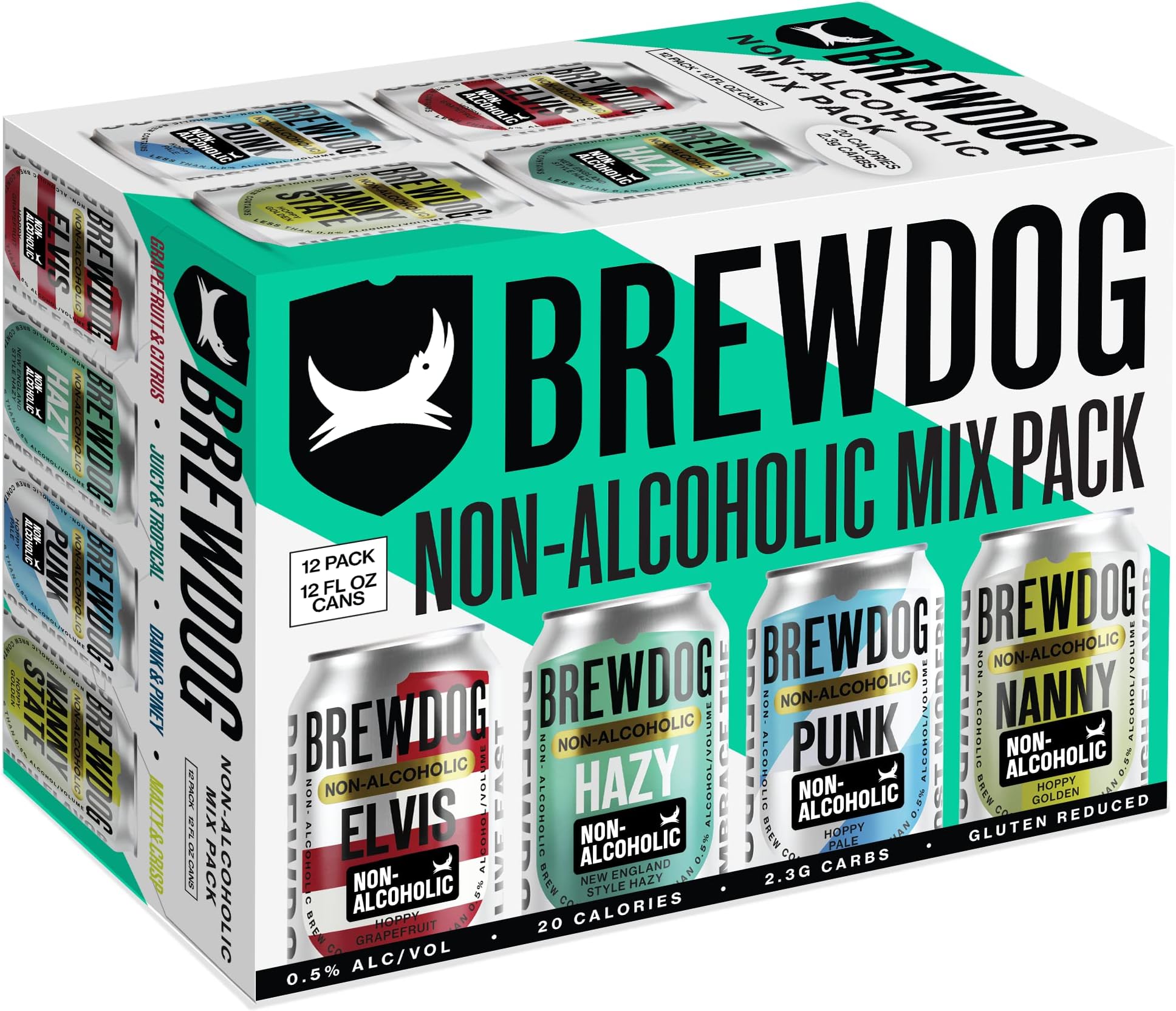 Amazon.com: BrewDog 24 Mixed Non-Alcoholic Pack | Includes Nanny, Elvis, Hazy, & Punk | 12oz ...