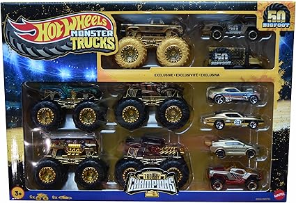 Amazon.com: Hot Wheels Monster Trucks Trophy Champions Bigfoot ...
