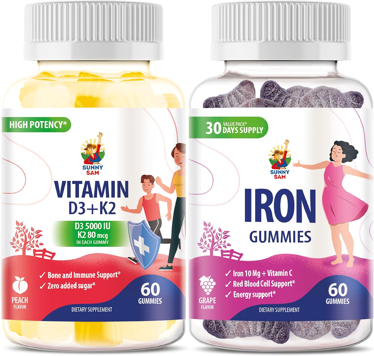 Amazon.com: SUNNY SAM Vitamin D3 K2 Gummies 5000 IU & Iron Vitamins ...
