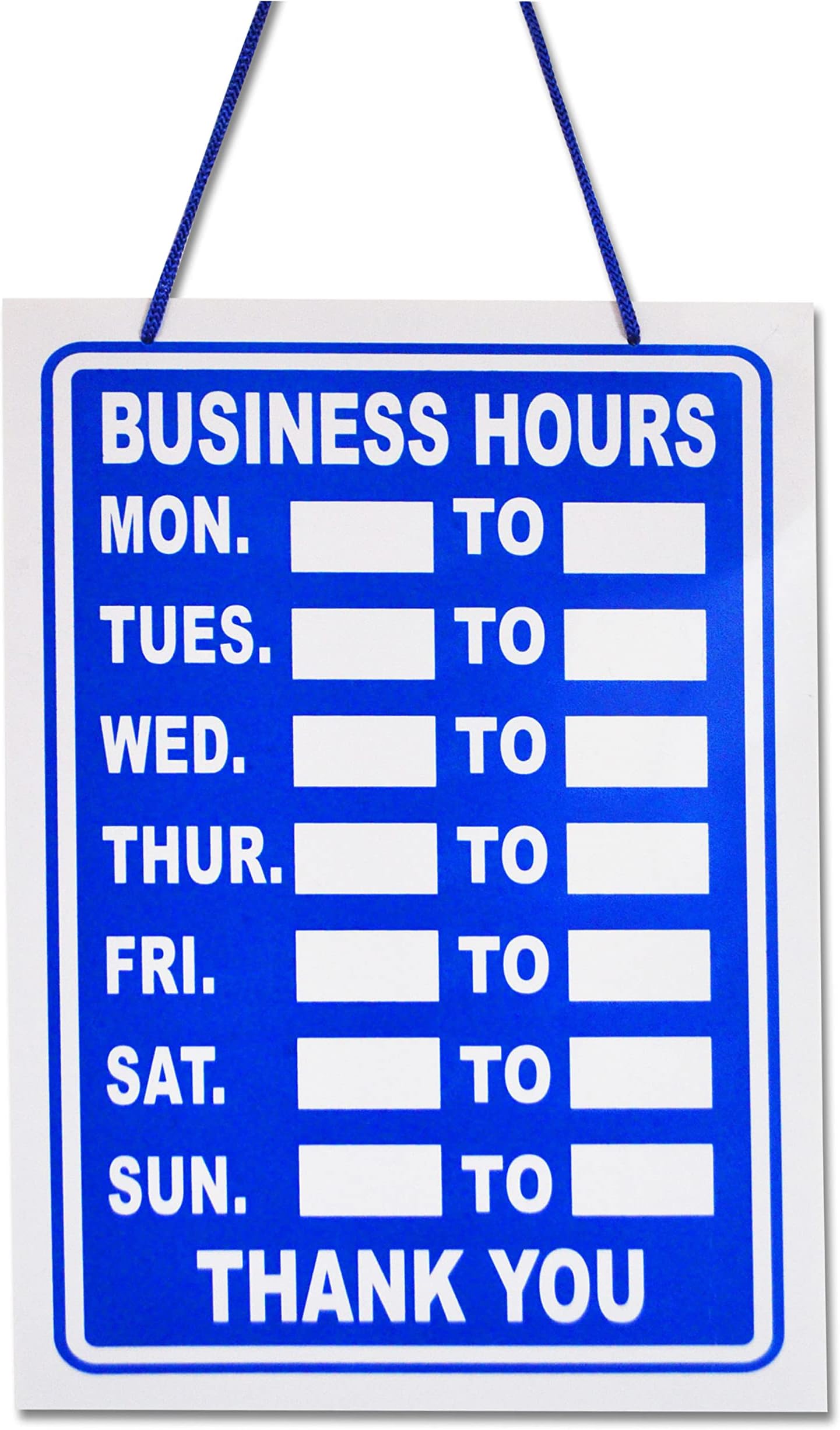 Business Hours Sign Blue High Contrast Hanging Opening Closing Times ...