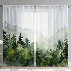Amazon.com: Fereyis Misty Forest Sheer Curtains 84 Inches Long 2 Panels ...
