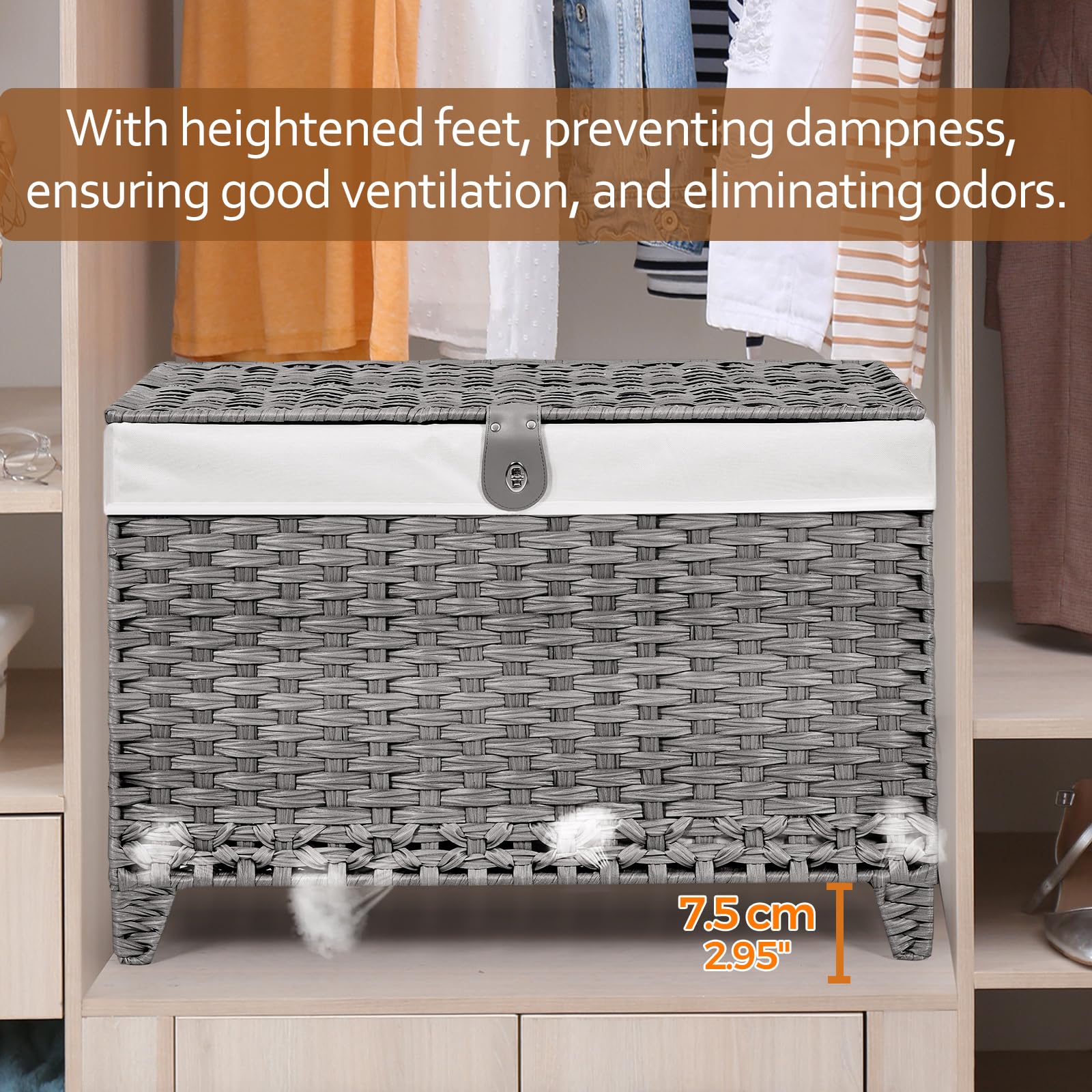 Wicker Storage Basket with Lid,Rattan Shelf Basket with Removable Liner ...