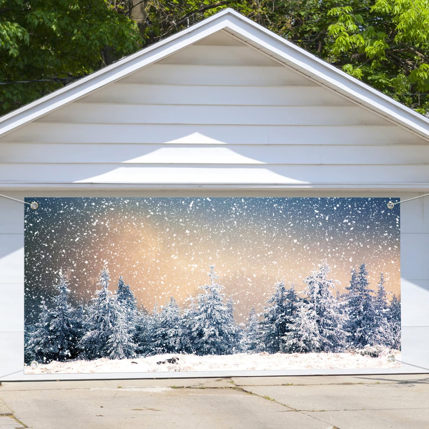 Amazon.com: Winter Christmas Garage Door Banner, Snow Woodland Forest ...