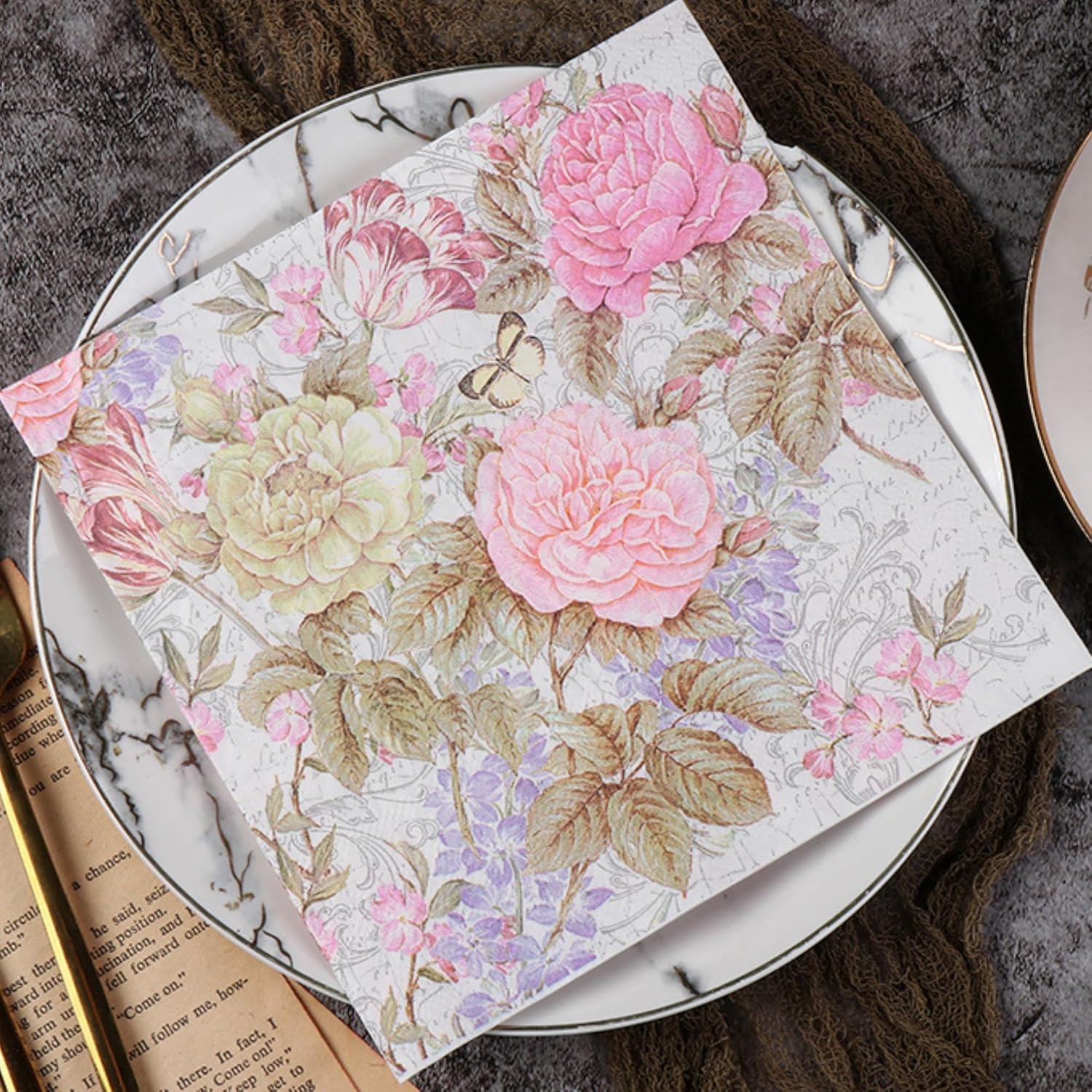 Amazon.com: Besalily Pretty Printed Pink Floral Paper Napkins ...