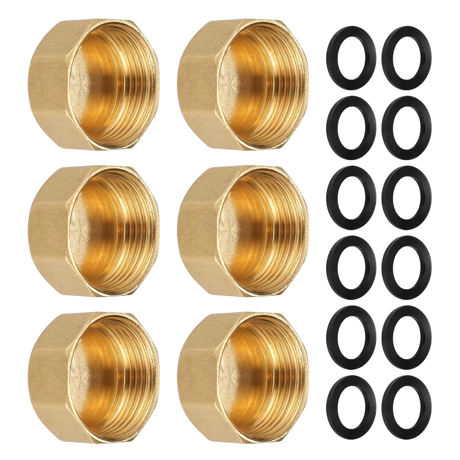 Hejo 3/4" Brass Blanking Nut Cap, 6 Hose Caps Hexagonal Cap with ...