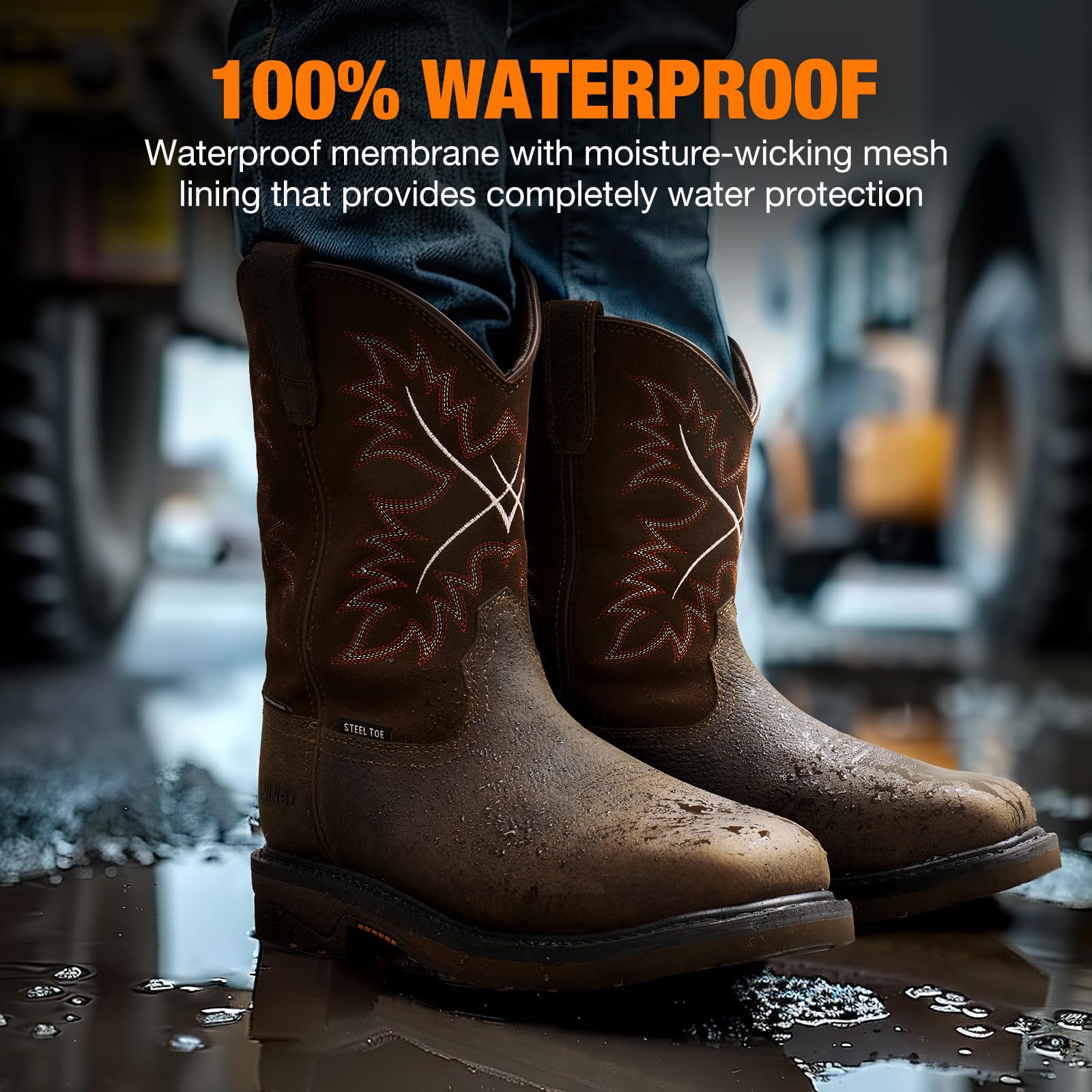 Snapklik.com : NINGO Mens Steel Toe Work Boots, Waterproof Square Toe ...