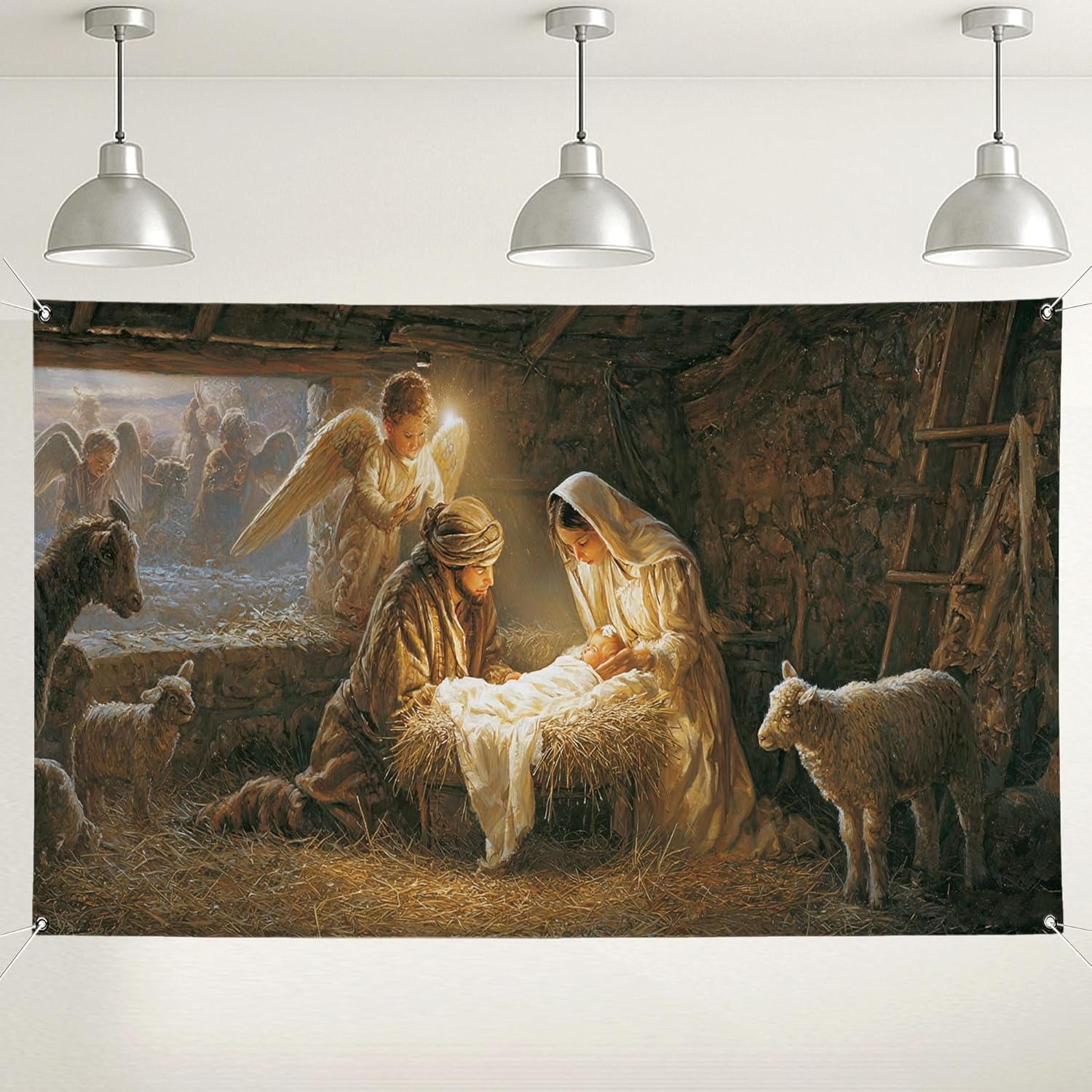 Amazon.com : Nativity Scene Backdrop, Realistic Vintage Christmas ...