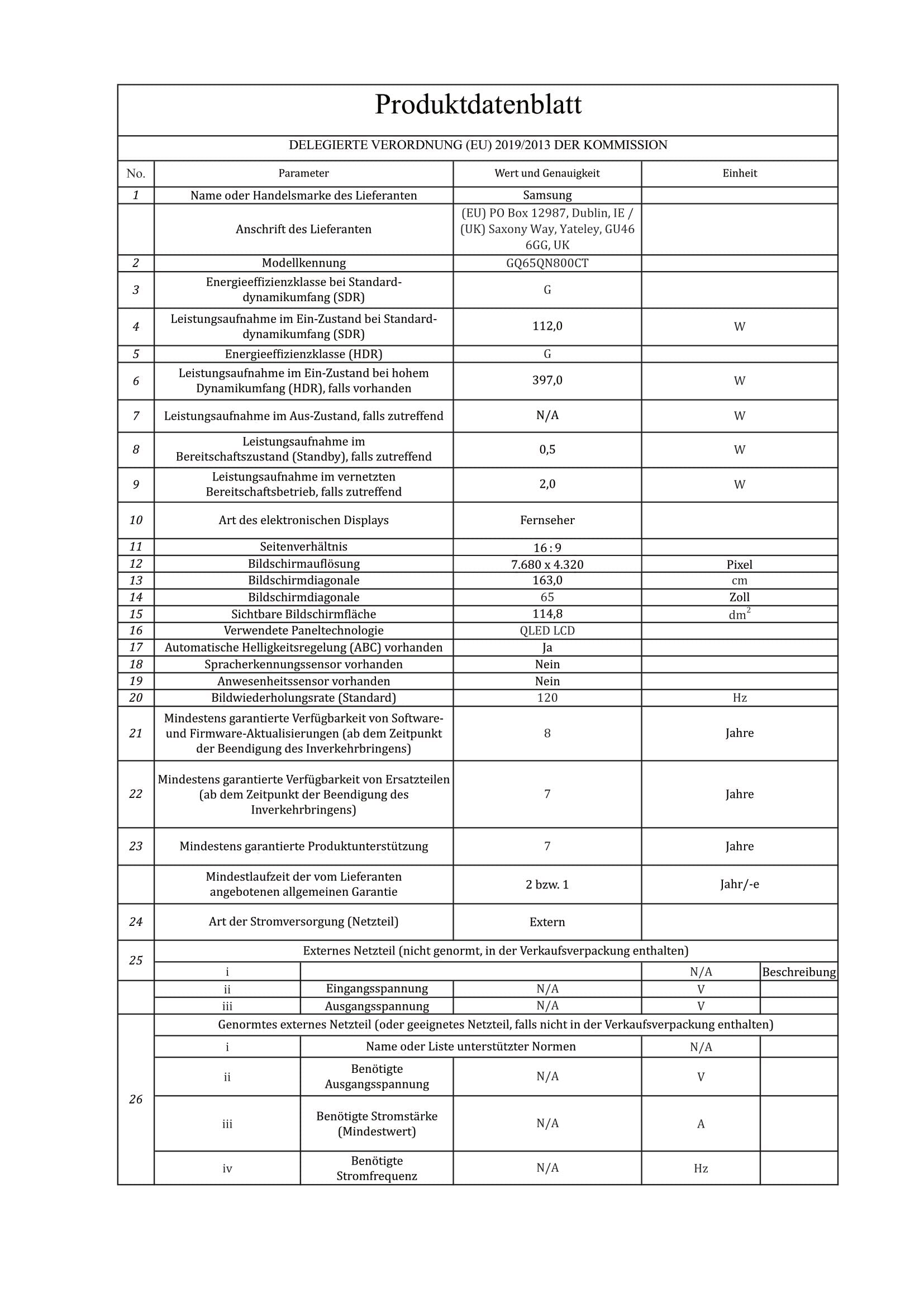 Samsung Neo QLED 8K QN800C 65 Inch TV (GQ65QN800CTXZG, German Model ...