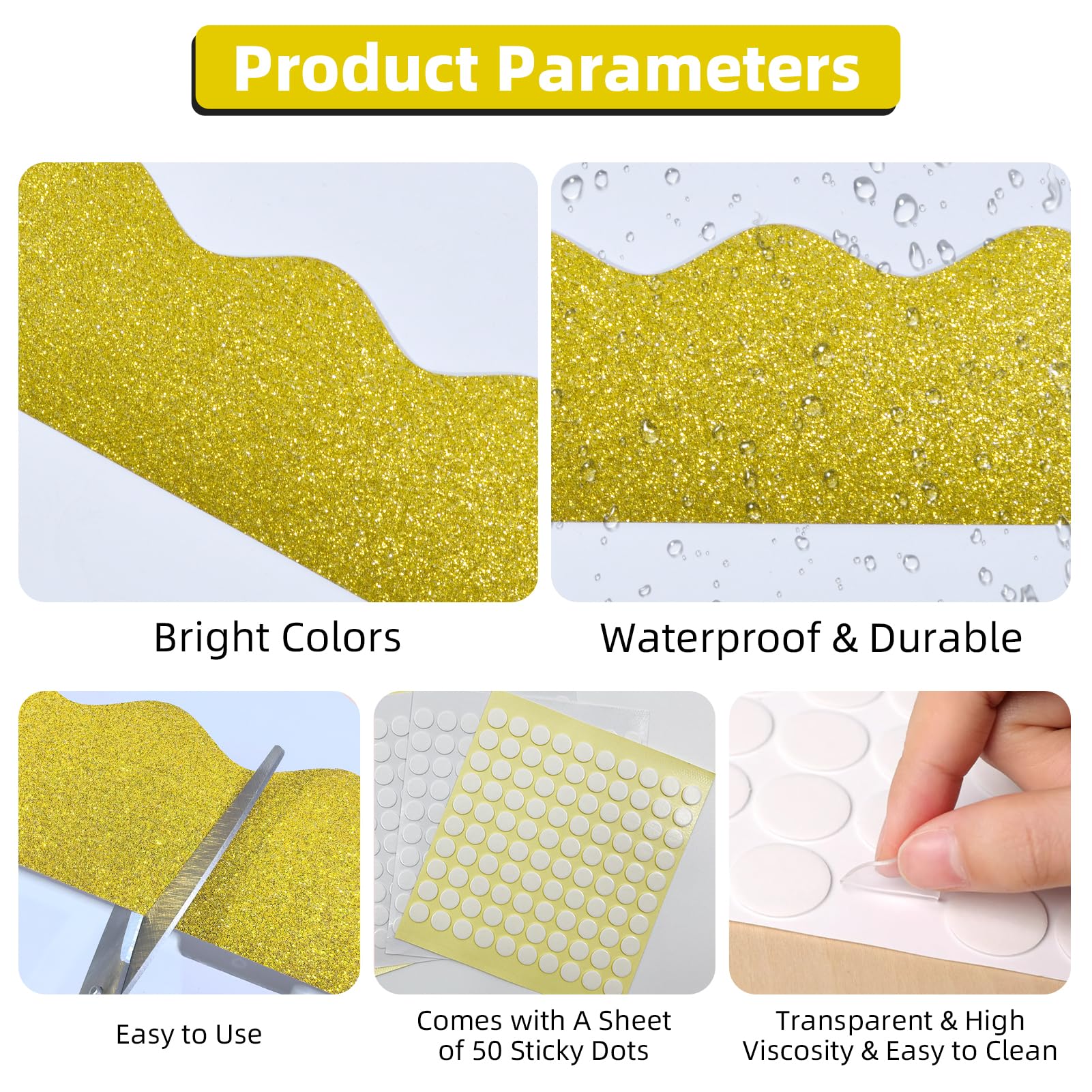 Snapklik.com : Glitter Bulletin Board Borders Set - 3 Rolls 98.4 Ft ...