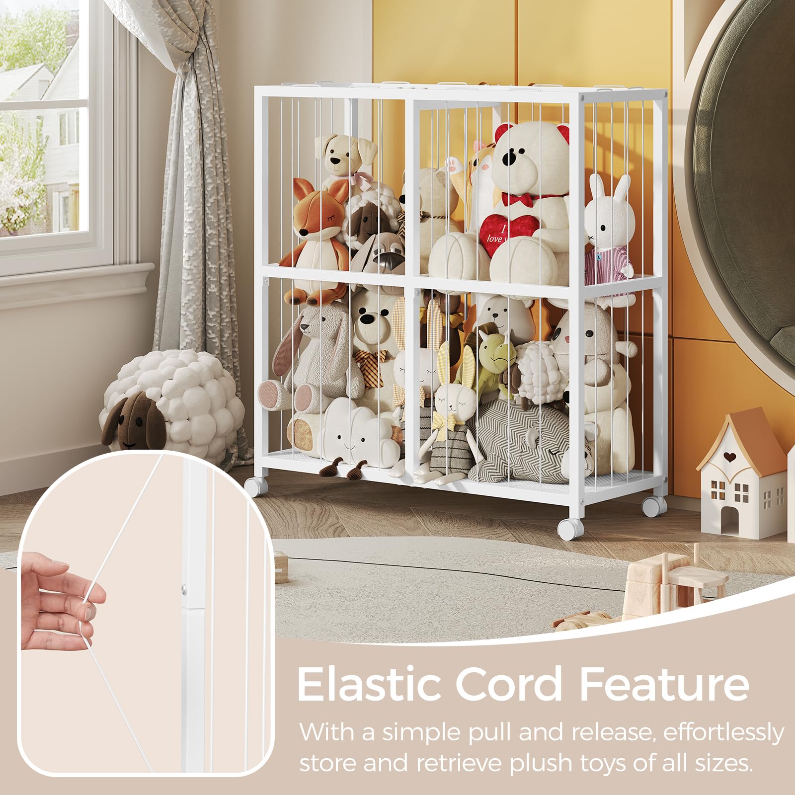 Stuffed Animal Storage Wood Plush Toy Organizer With Led Light Corner ...