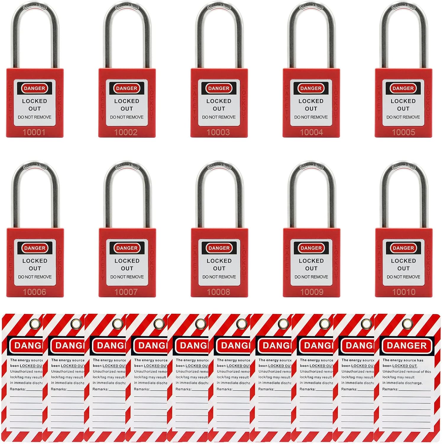 TAEGIQI 10 Red Lockout Tagout Locks with 10 Lock Out Tag Out Tags ...
