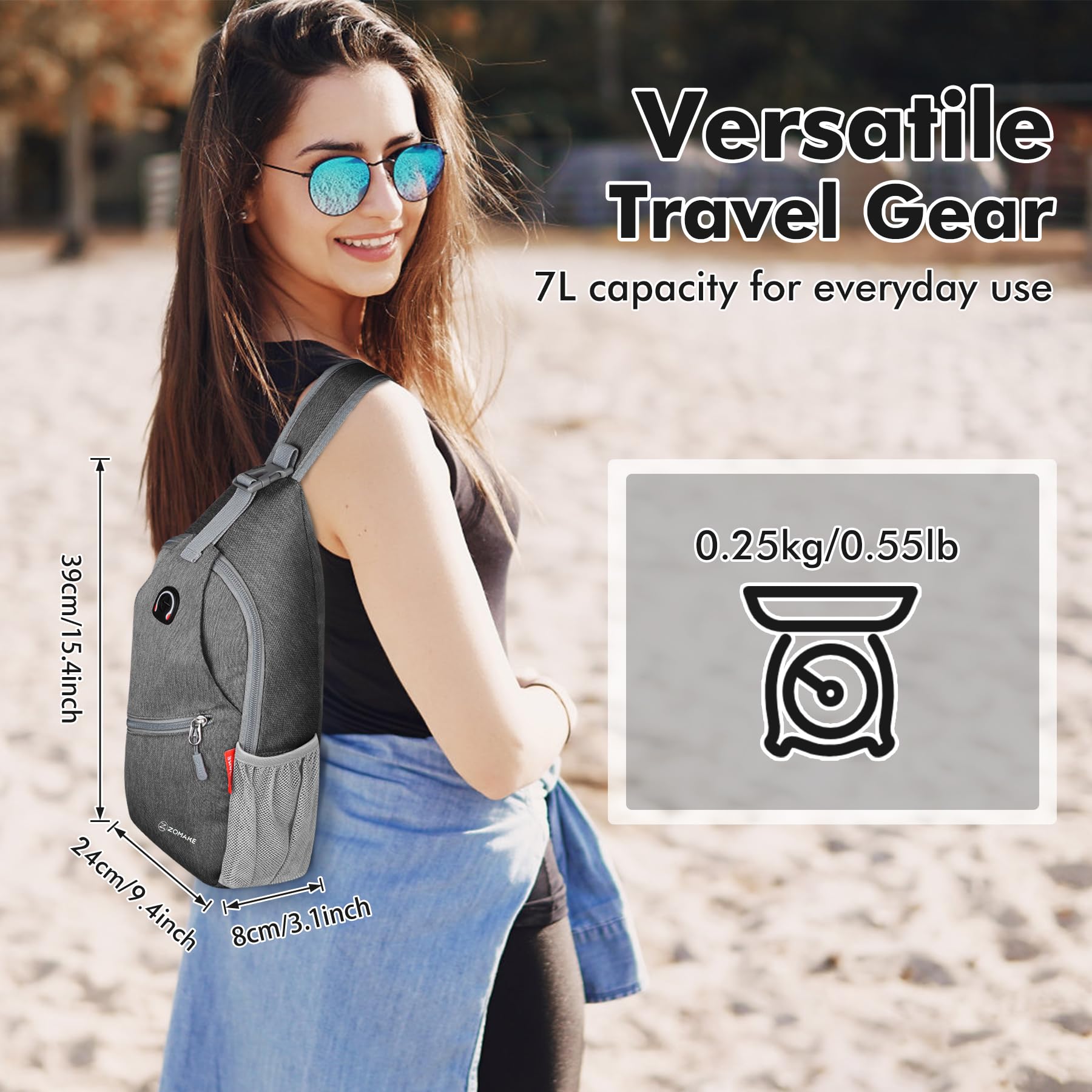 Snapklik.com : ZOMAKE Small Sling Bag-Travel Sling Backpack, Waterproof ...