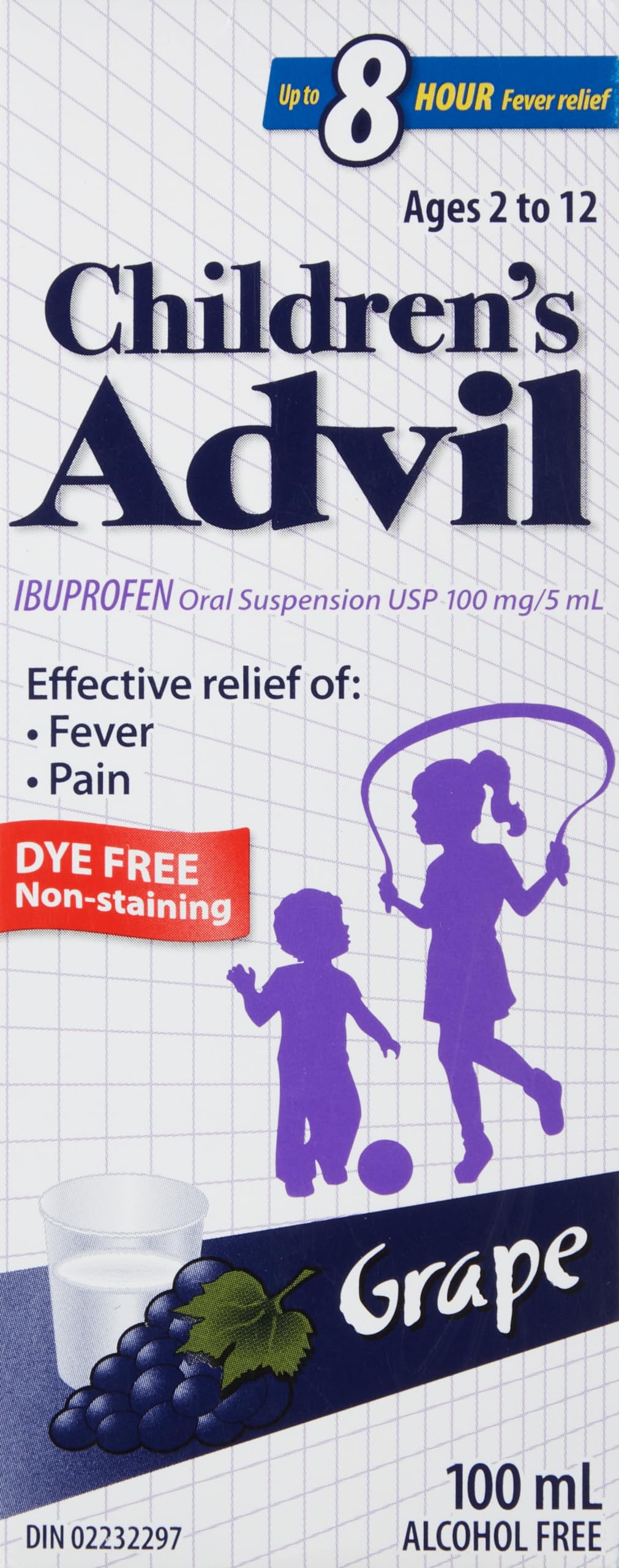 Children's Advil (100 ML, Grape Flavour) Ibuprofen Suspension Dye Free ...
