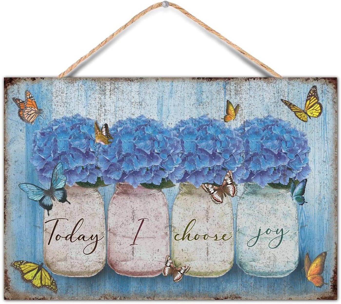 Amazon.com: TEANFUN Today I Choose Joy Hydrangea Flower Hanging Wood ...