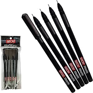 RITON Titanic-Pro Ballpoint Pens, BLACK, 0.7mm Fine Point, Pack of 5 ...