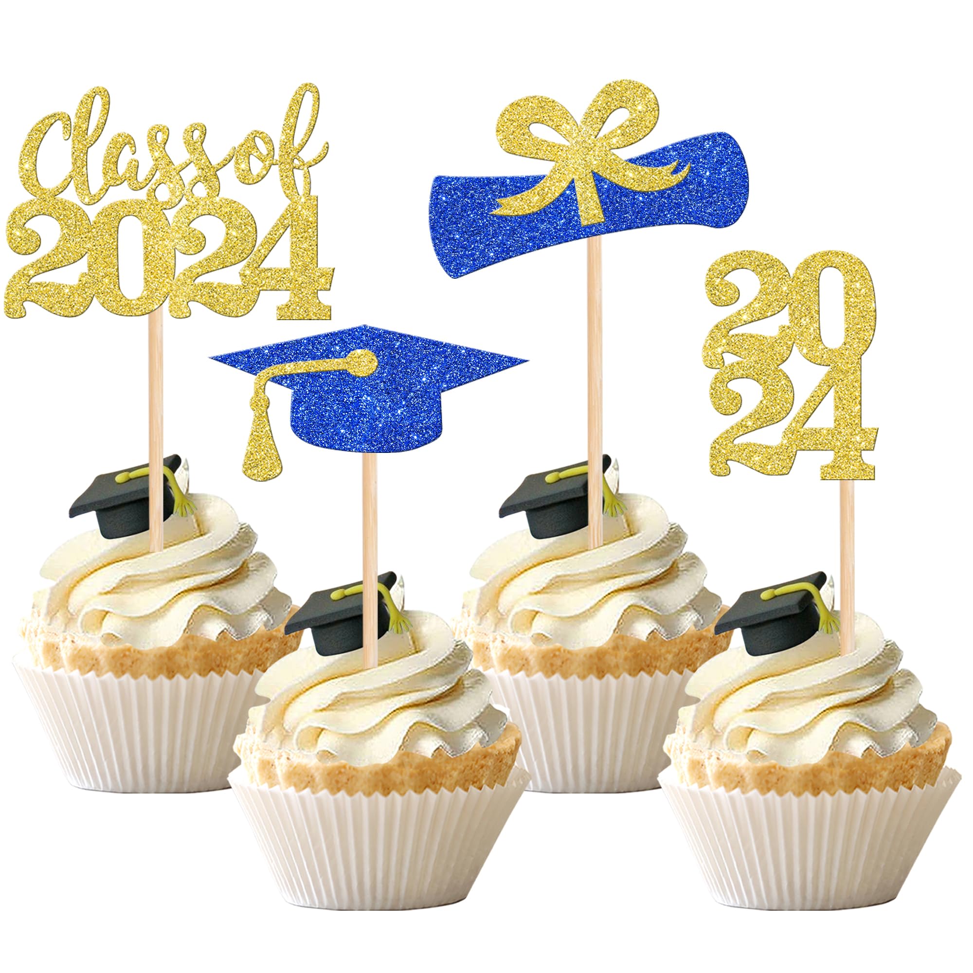 Snapklik.com : 36 PCS 2024 Graduation Theme Cupcake Toppers Glitter ...