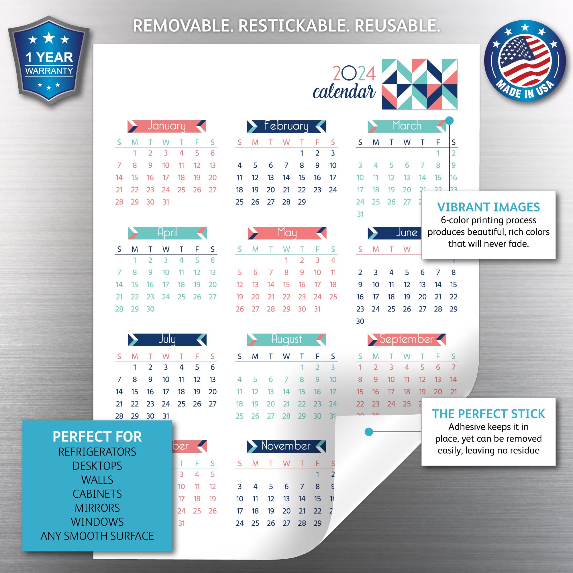 Snapklik.com : Annual Year-At-A-Glance Calendar Sticker Decal Removable ...