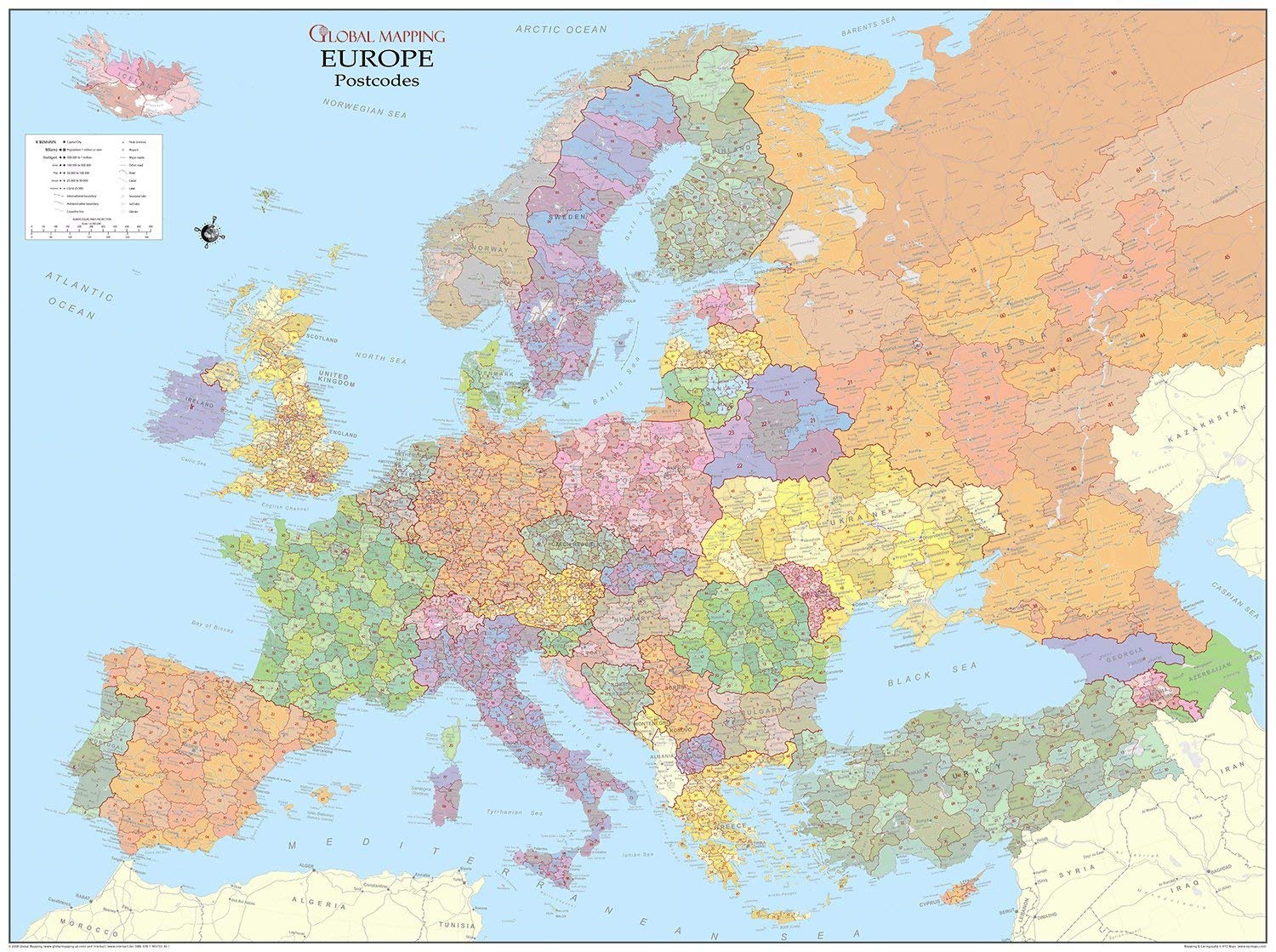 Large Europe Postcode Wall Map - Plastic Coated : Global Mapping, XYZ ...