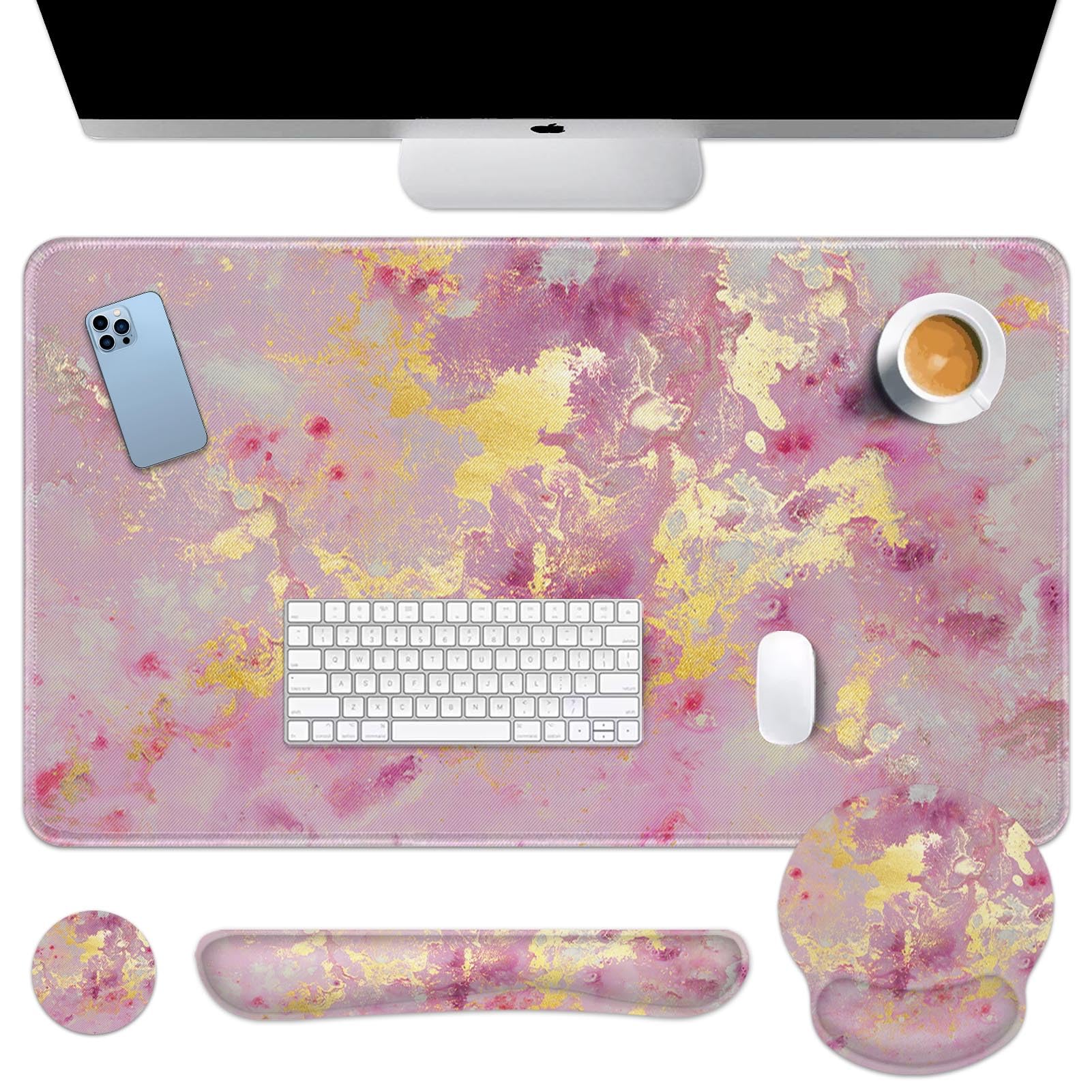 Amazon.com: Britown Abstract Desk Mat, Pink Rose Gold Marble Mouse Pad ...