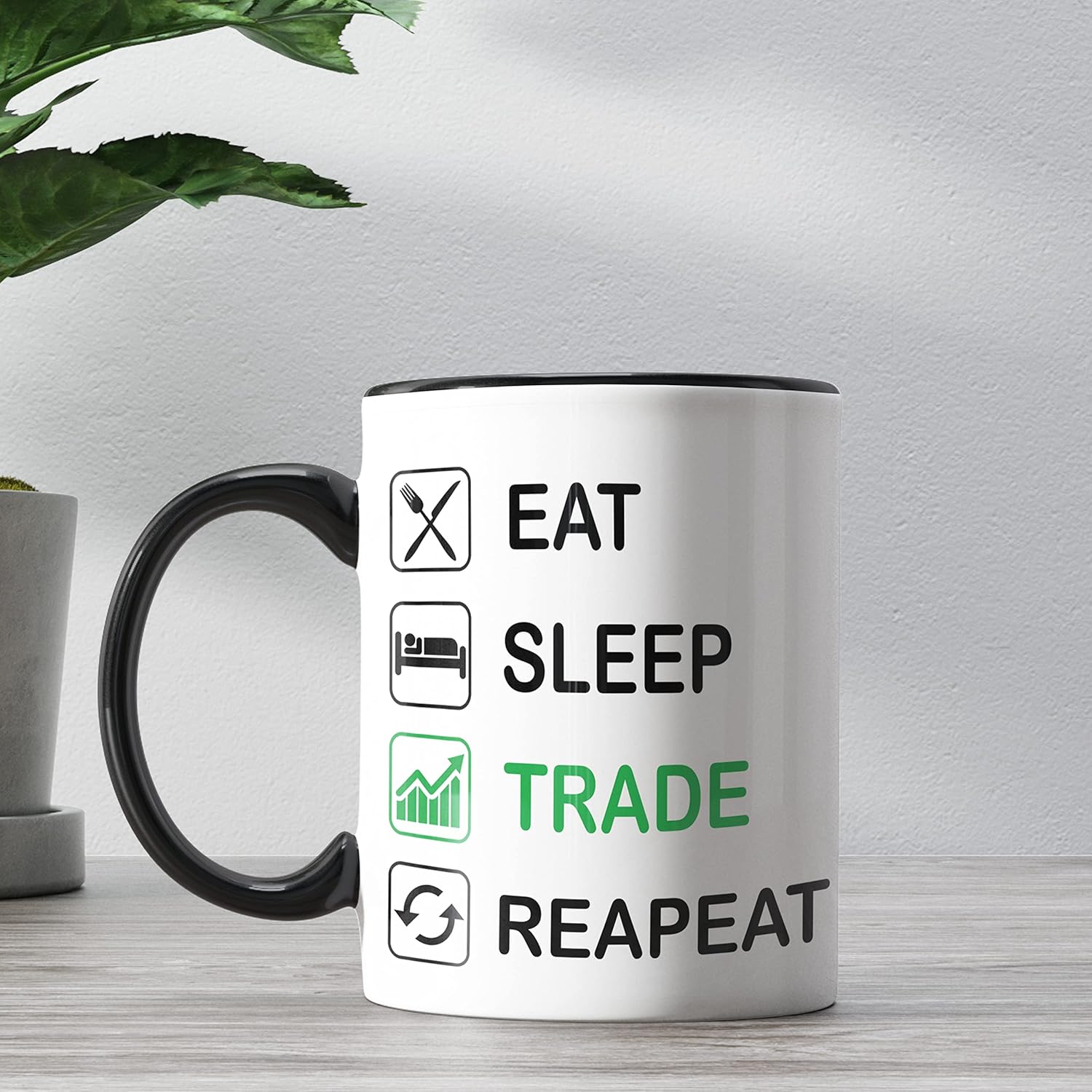 Buy ECFAK Eat Sleep Trade Repeat Printed 2 Tone Black Ceramic Coffee ...