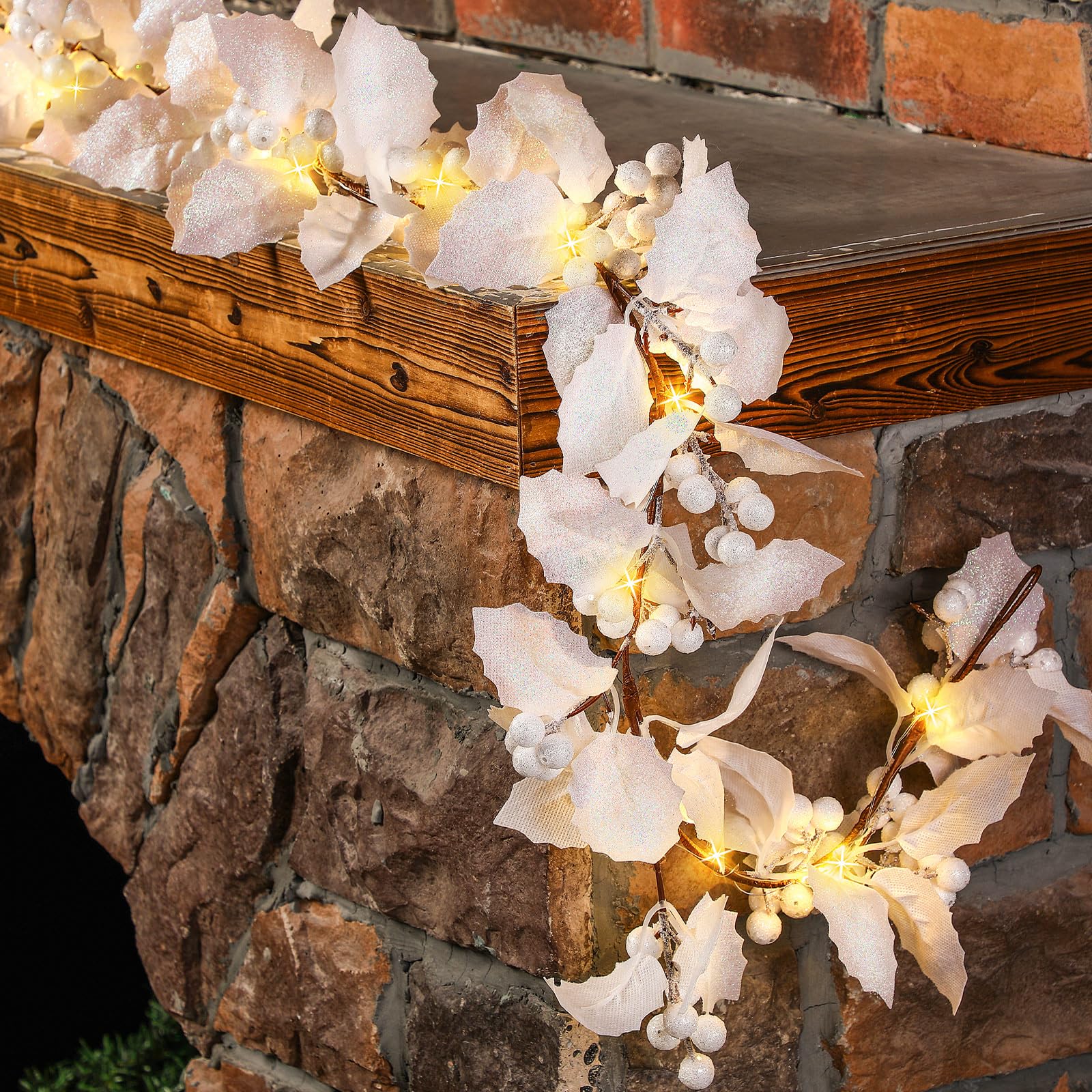 Amazon.com: Syhood Winter White Glitter Berry String Garland 6ft Winter ...