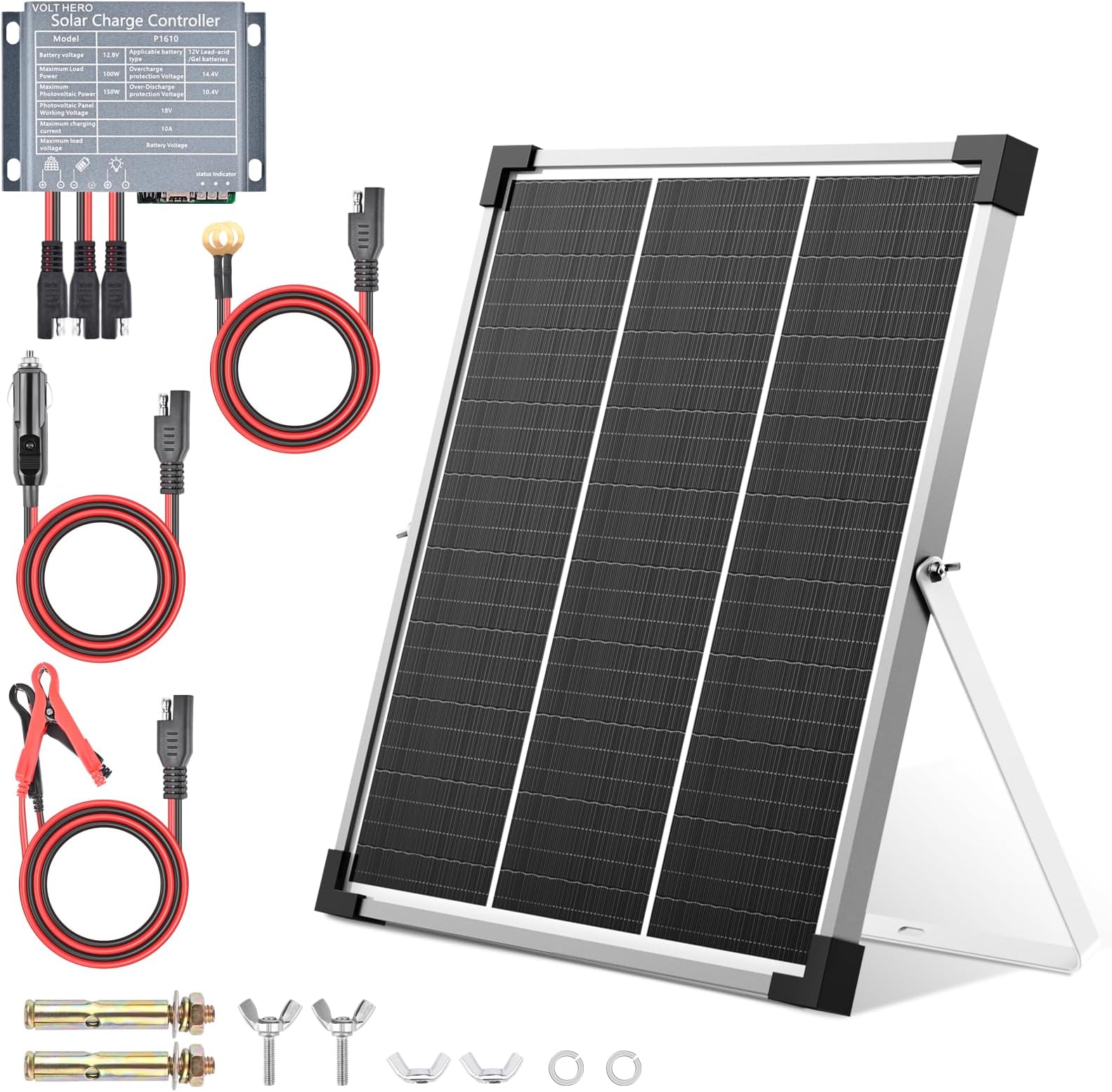 Amazon.com : VOLT HERO 20W Solar Panel Kit, 12V Solar Battery Trickle ...