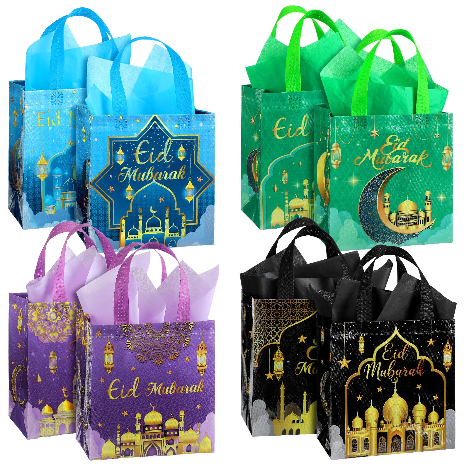 Locmeo 16 Pcs Eid Mubarak Gift Bags with Tissue Paper Ramadan Goodies ...
