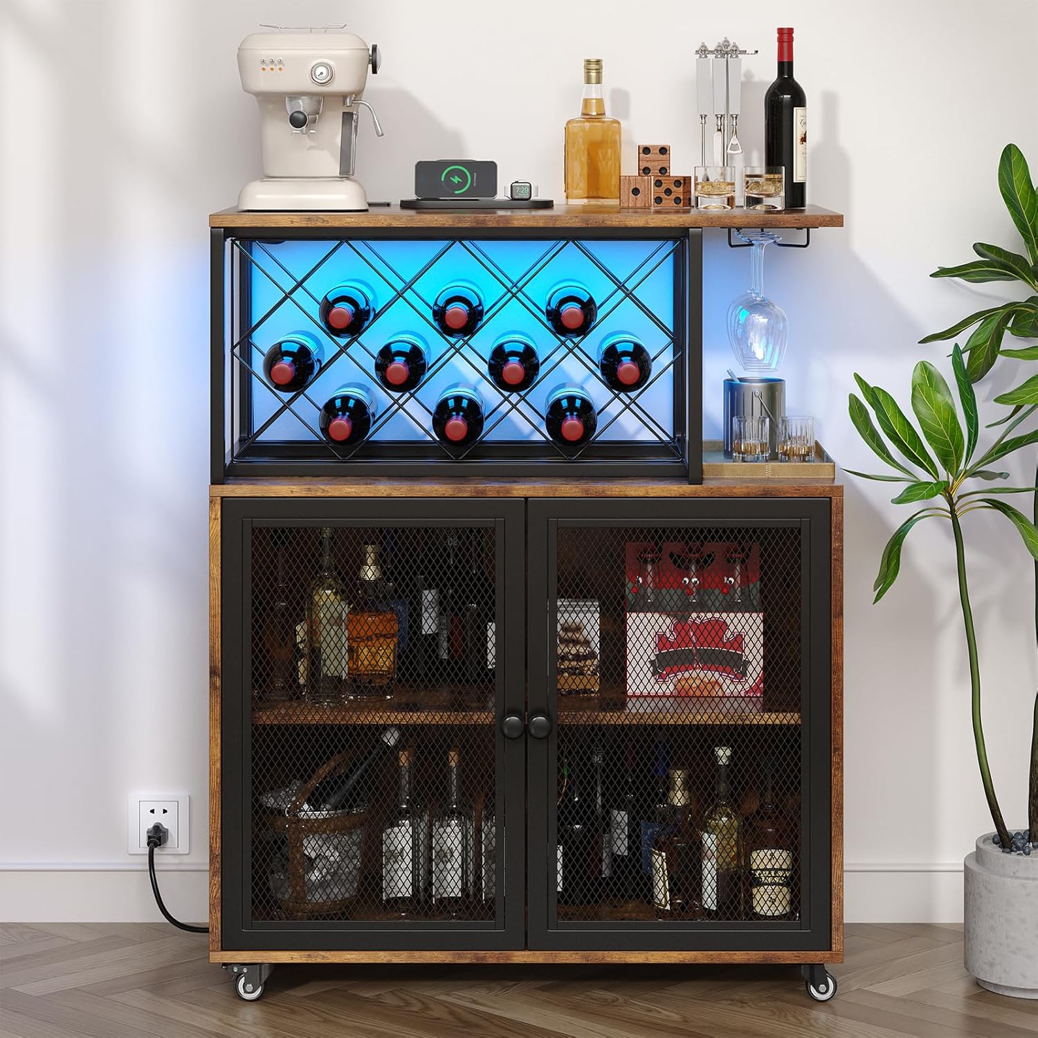 Amazon.com: Airynee Wine Bar Cabinet with Wheels, 4-Tier Bar Cart with ...