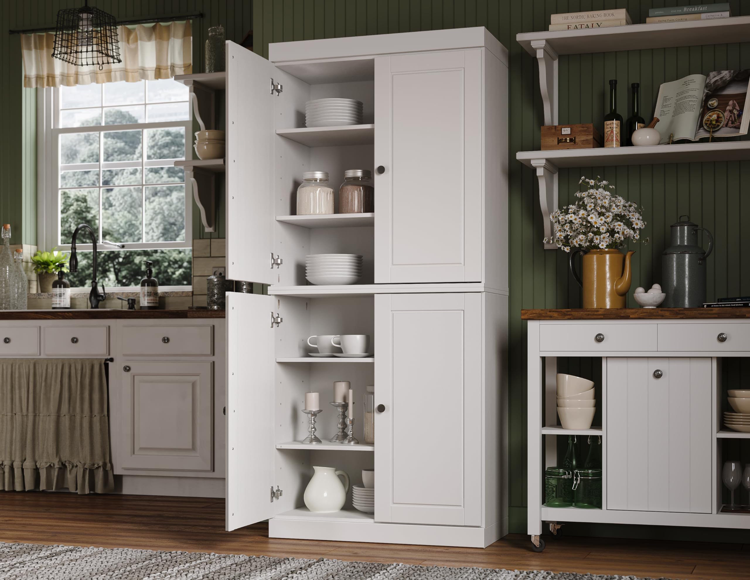 Amazon.com: Palace Imports 100% Solid Wood Kitchen Pantry w/ 4 Wood ...