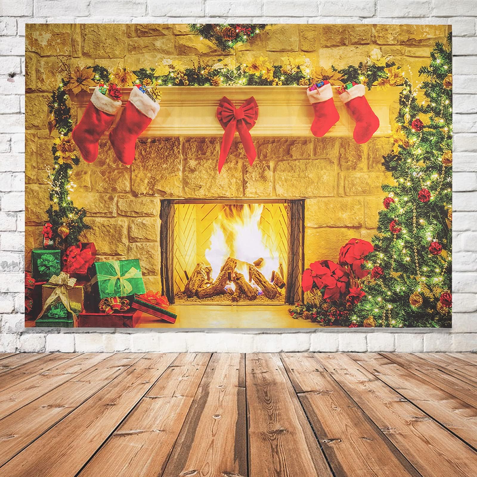 Kaket Christmas Backdrop 7x5 FT, Christmas Fireplace Backdrop for ...