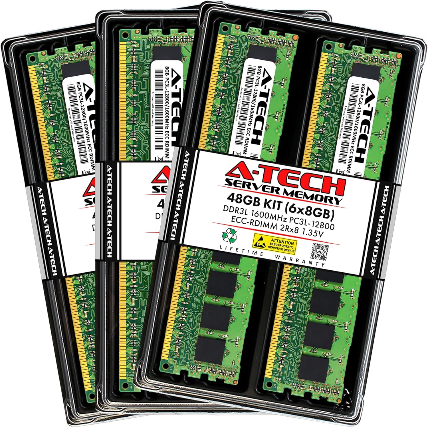 A-Tech 48GB Kit (6x8GB) DDR3/DDR3L 1600MHz PC3L-12800R ECC RDIMM 2Rx8 ...