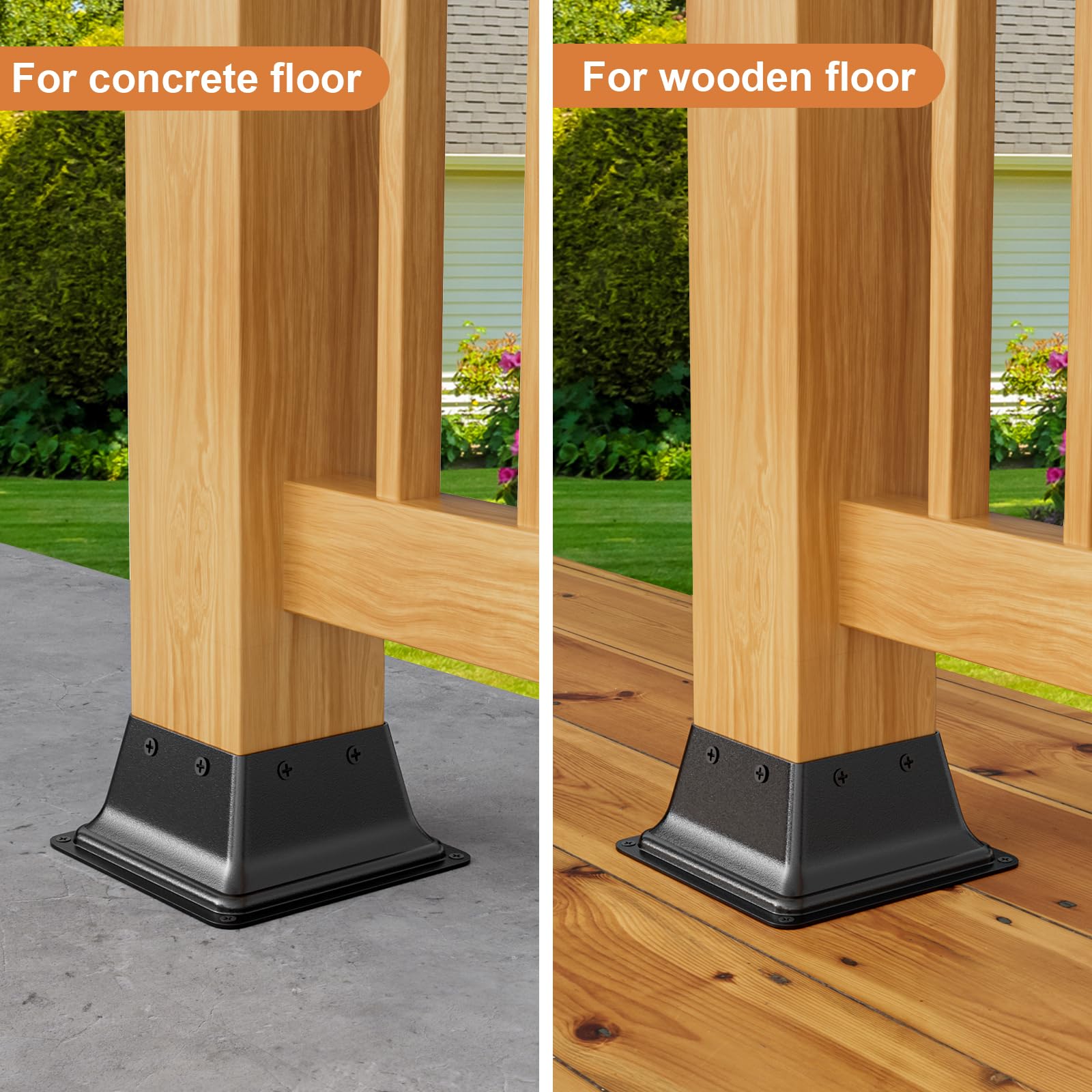 Snapklik.com : FMhotu 4x4 Post Base 2Pcs, Internal 3.6"x3.6" Heavy Duty ...
