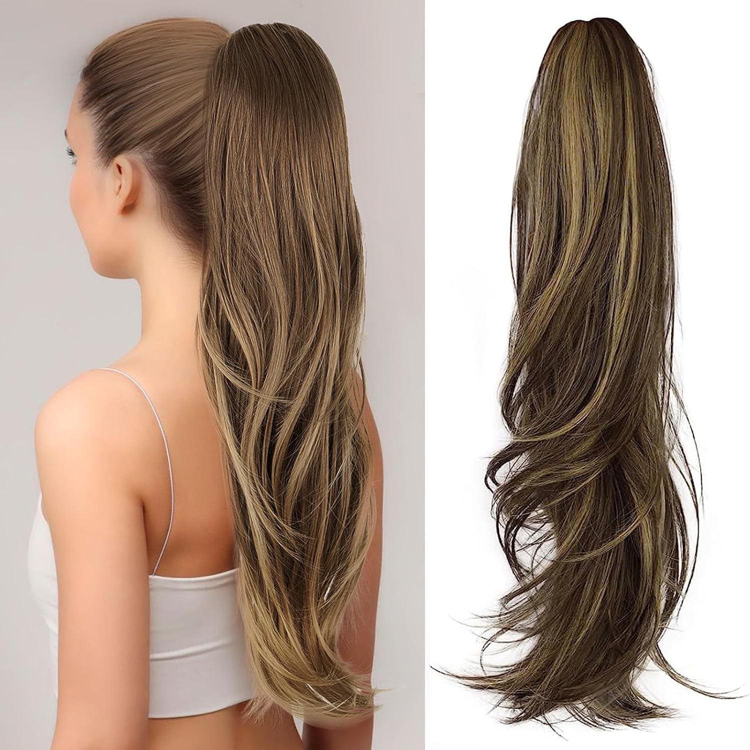 Amazon.com : LEOSA Highlight Claw Clip Ponytail Extension Mixed Brown ...