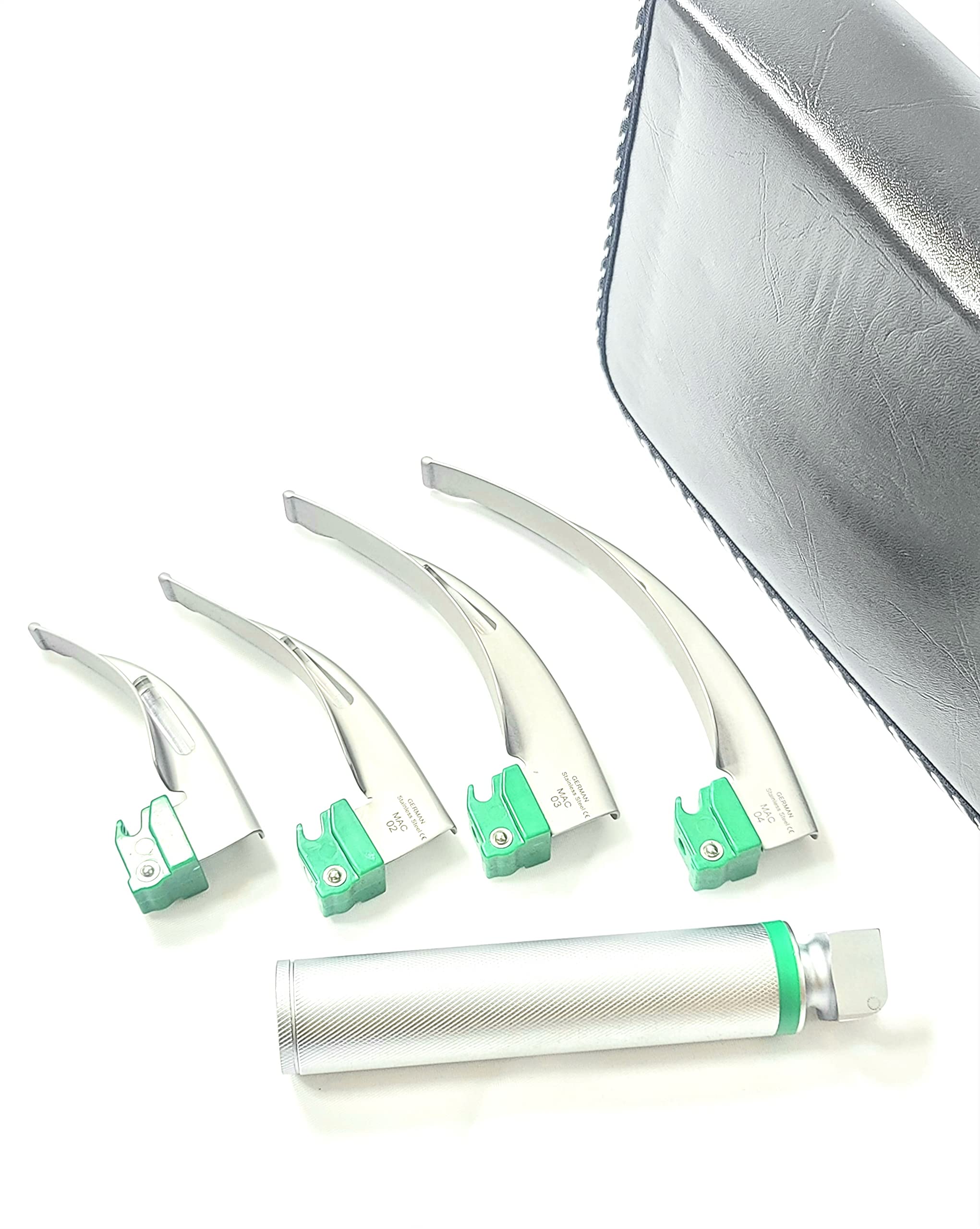 ARTLAB -New Airway Intubation Kit with 4 Curved Blades 1 Handle Green ...