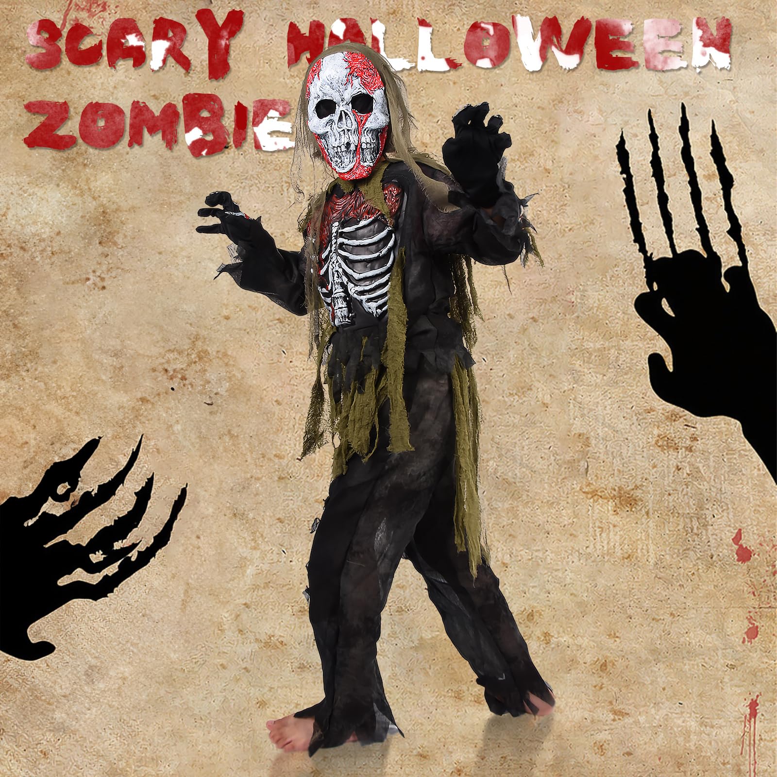 Snapklik.com : Neragron Zombie Costume Kids, Scary Halloween Skeleton ...