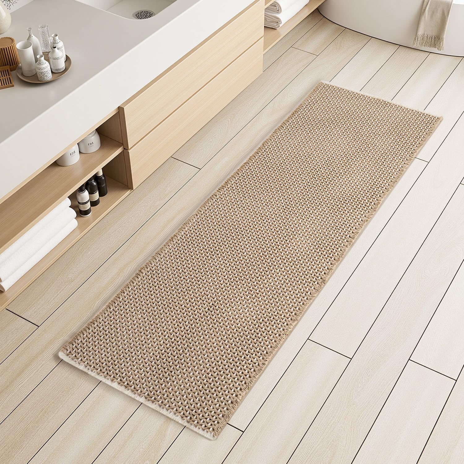 Checkered Bathroom Runner Rug Super Absorbent Non Slip Bath Mat Two ...