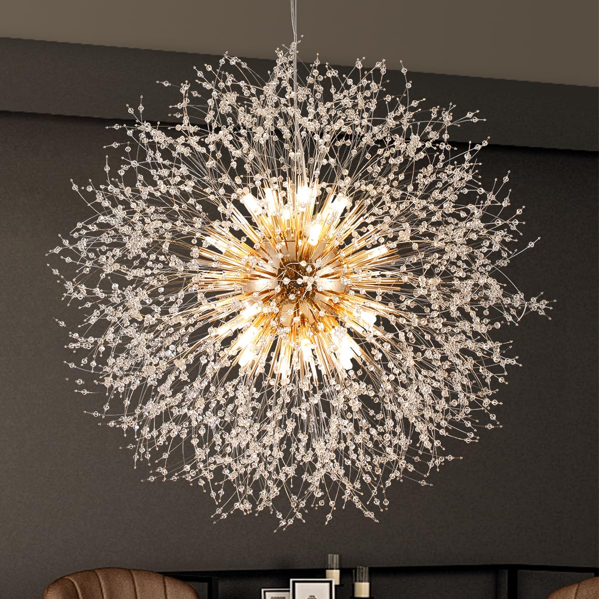 Camastar Large Dandelion Crystal Chandeliers, 24-Light Crystal Firework ...