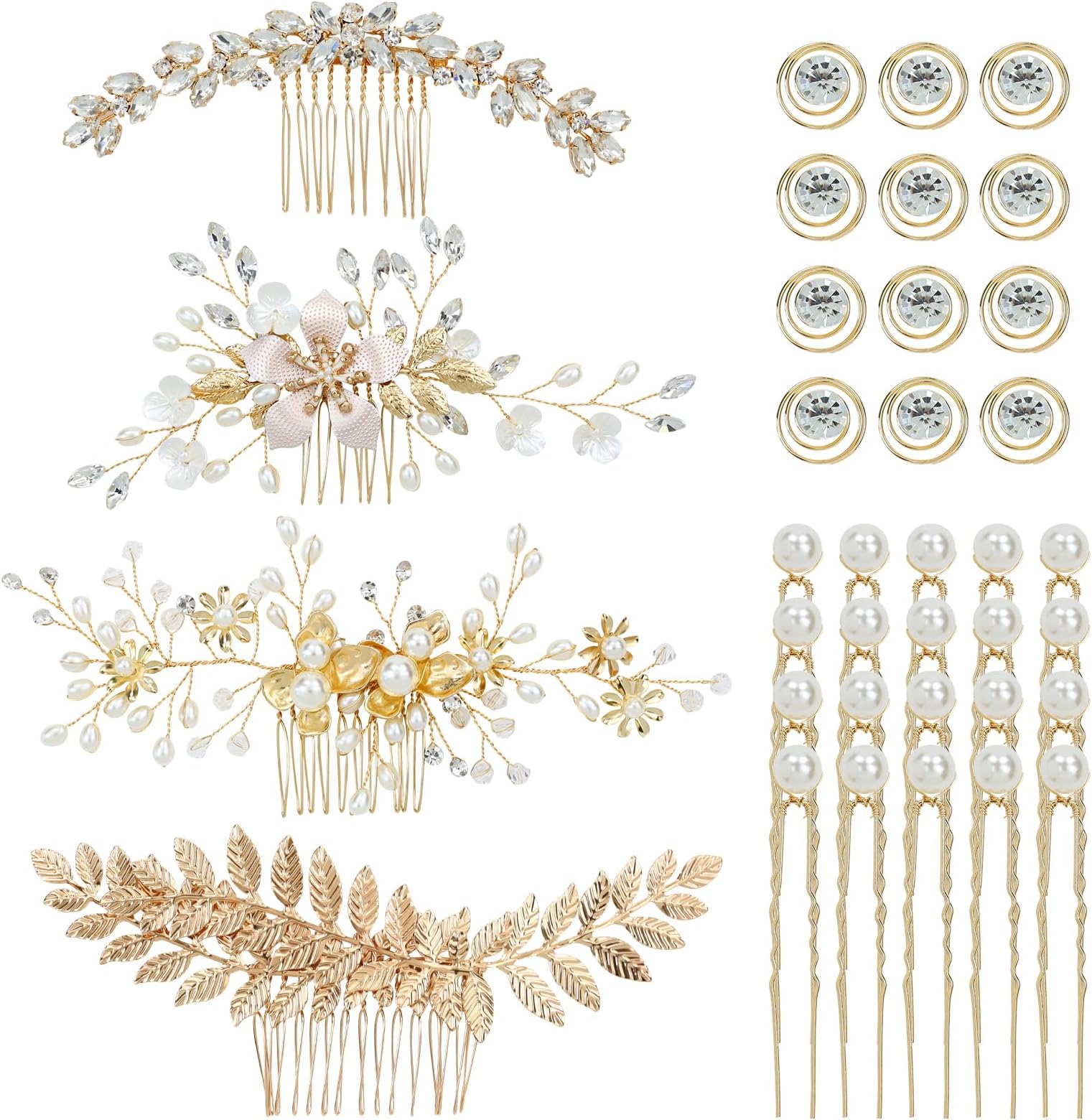 Amazon.com : 5 Pieces Gold Bridal Wedding Hair Combs Pearl Hair Pins ...