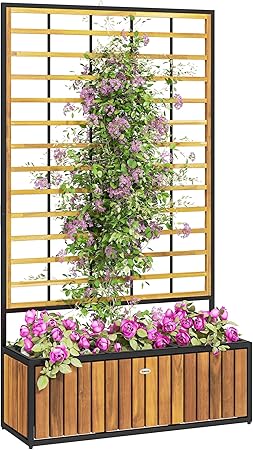 Amazon.com: Outsunny Wooden Raised Garden Bed with Trellis, Removable ...