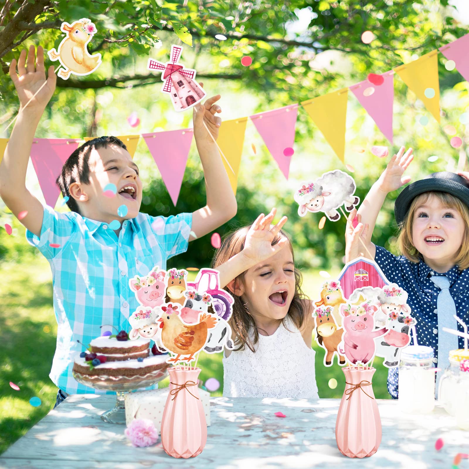 Buy 24 Pieces Farm Animals Girl Farm Centerpieces Pink Farm Themed ...