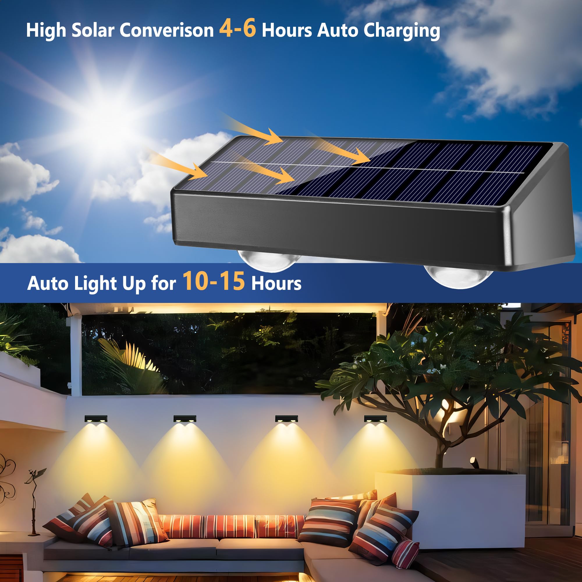 Snapklik.com : Solar Fence Lights Outdoor 8 Pack, Warm White & Cool ...