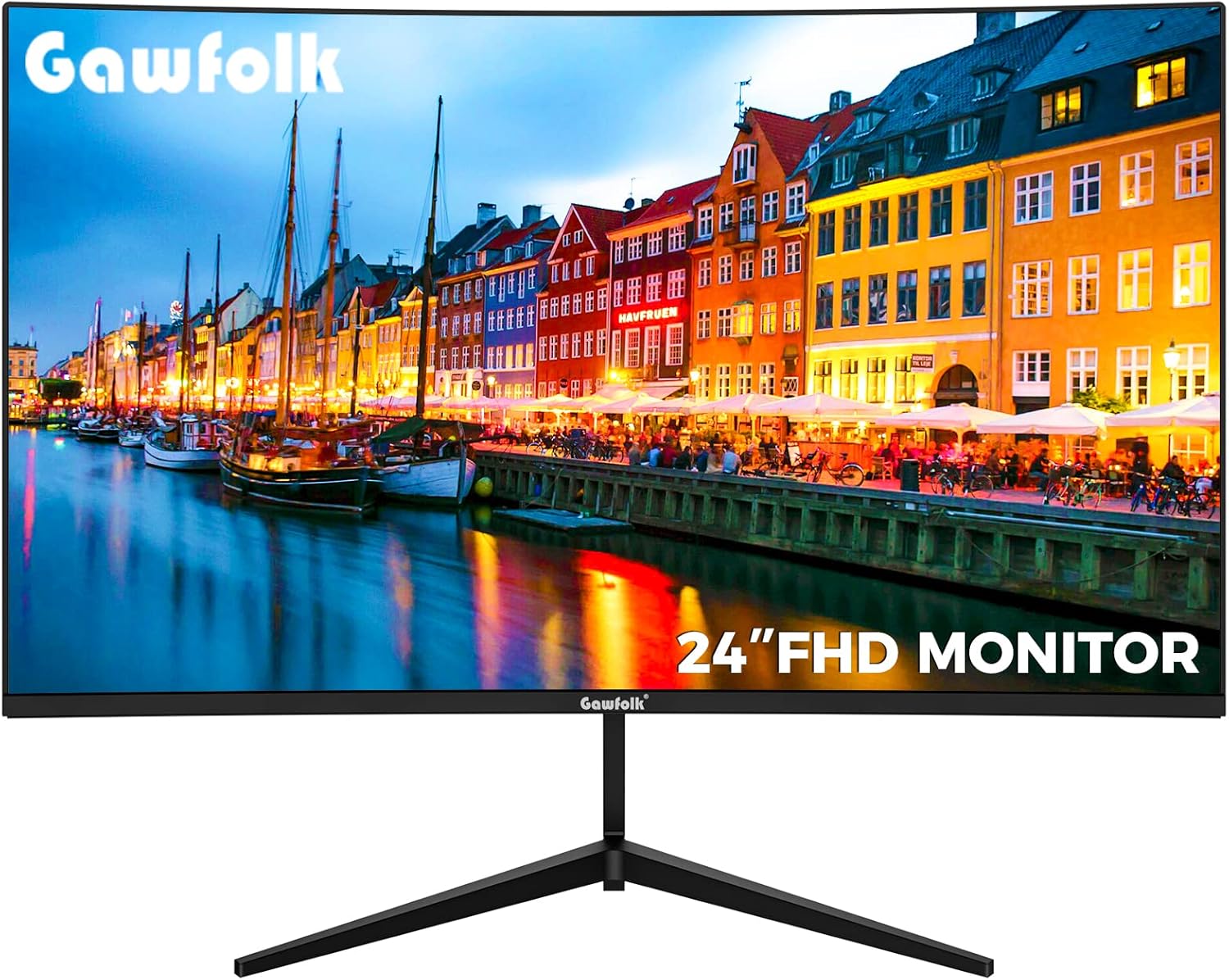 Monitor de computador curvo Gawfolk Monitor de PC de 24 polegadas, FHD ...