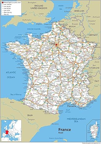 Road Map of France - Size A2-59.4 x 42cm - Paper Laminated: Amazon.co ...
