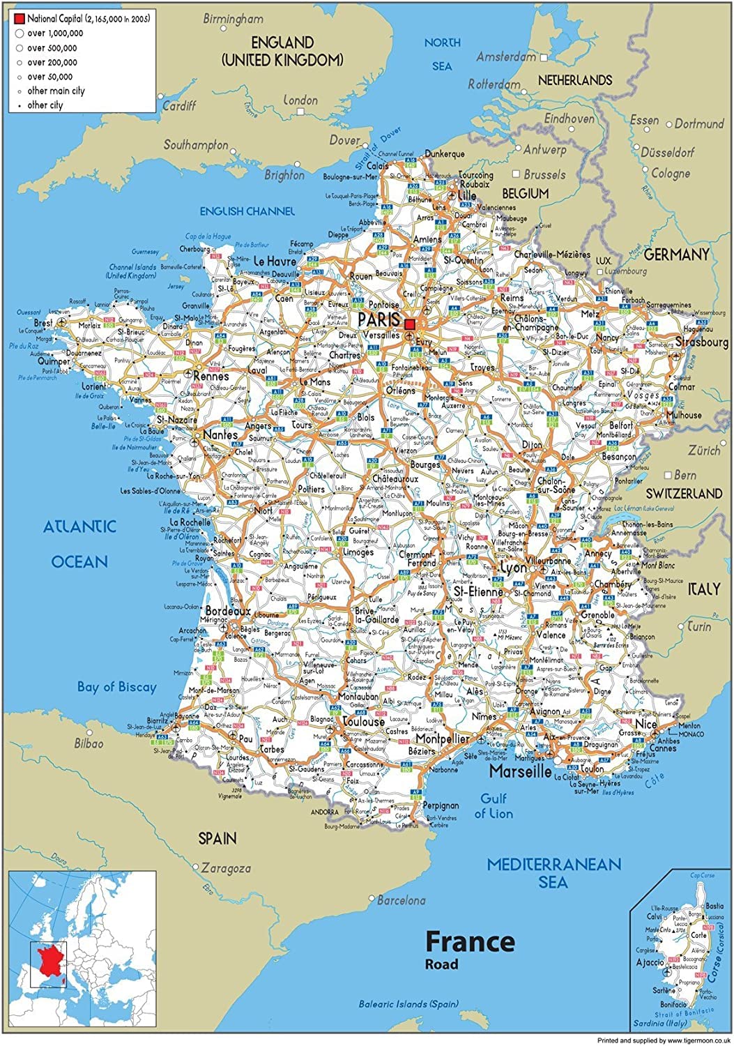 I MAPS Road Map of France - Size A2-59.4 x 42cm - Paper Laminated ...