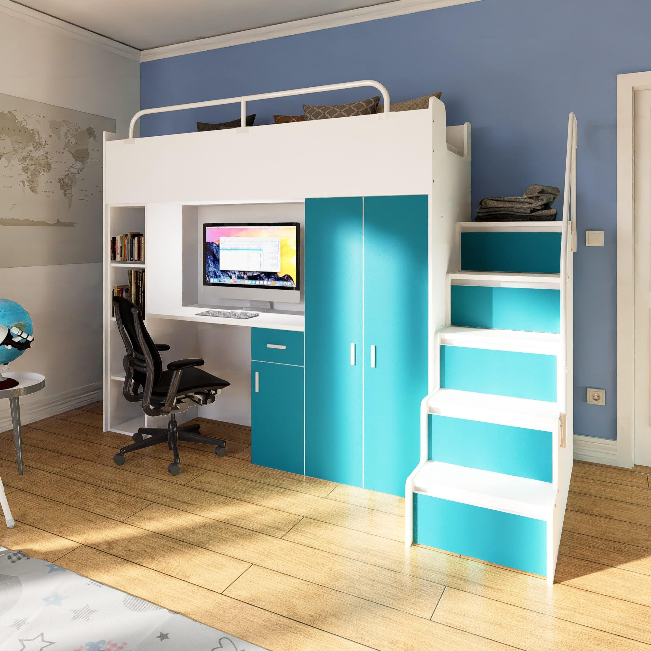 Marlux-Meble Hochbett JSM-4 80x190 mit Kleiderschrank Schreibtisch und ...
