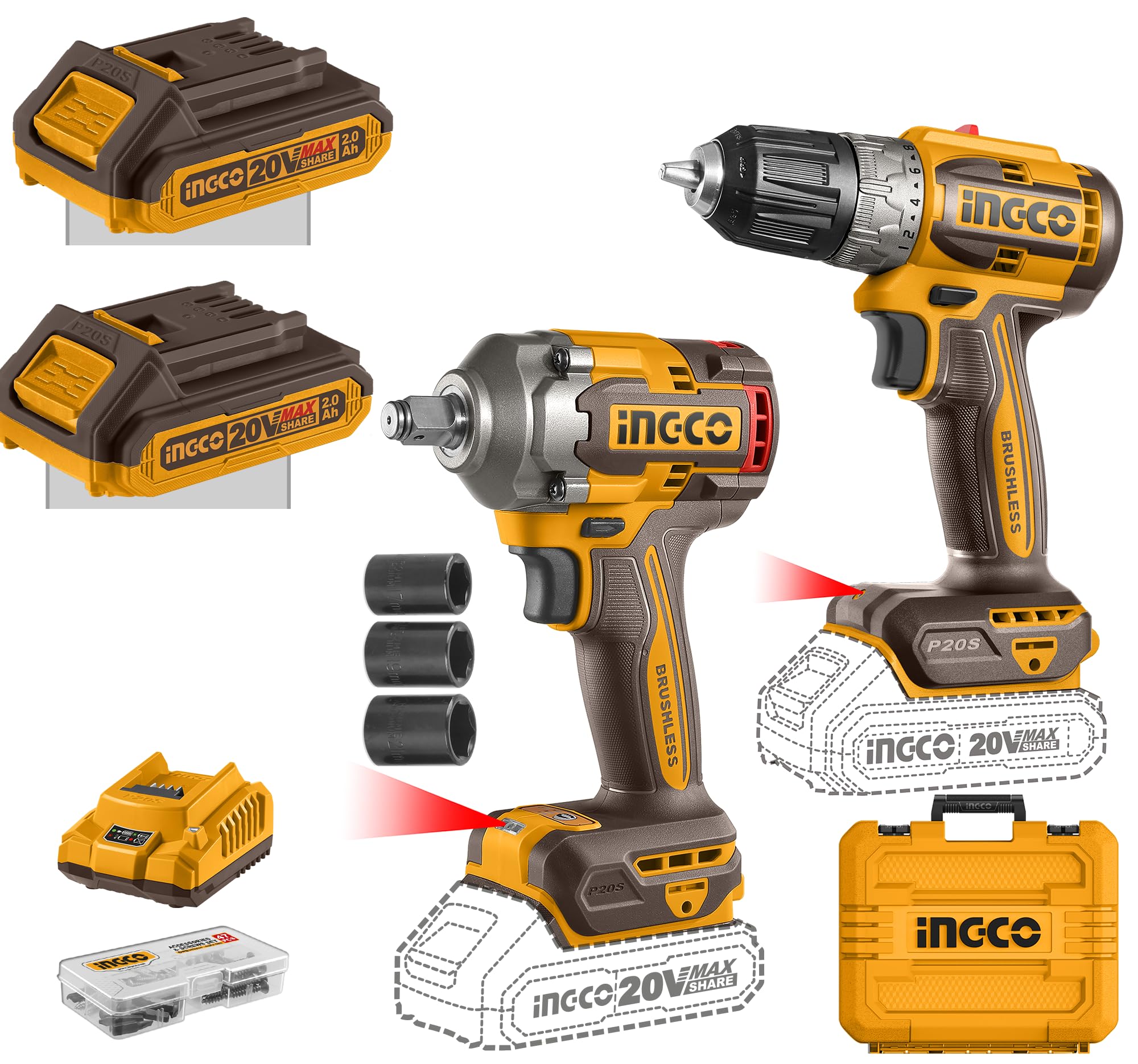 INGCO Cordless 2 pcs combo kit : Amazon.in: Home Improvement