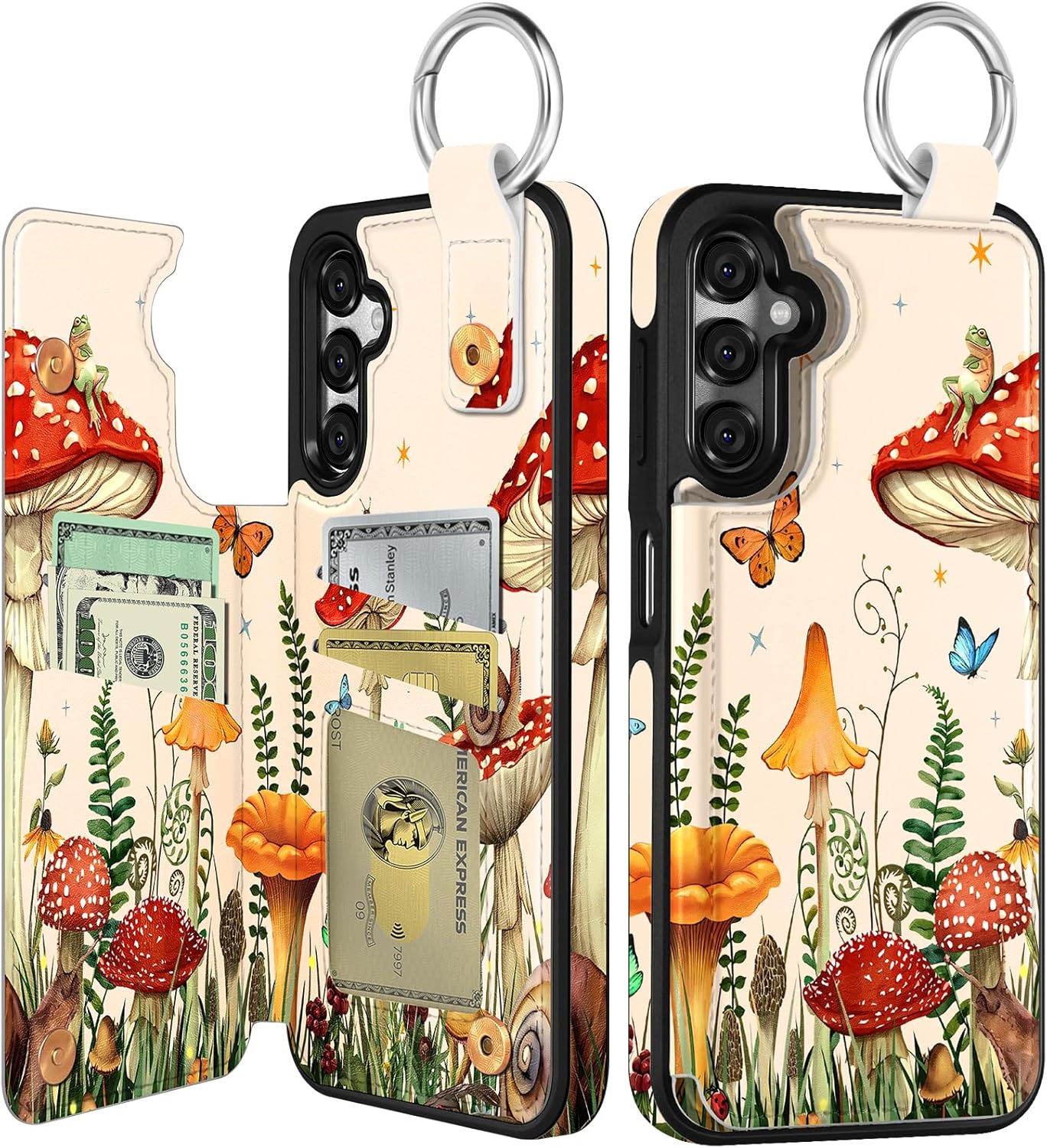 Amazon.com: Shorogyt for Samsung Galaxy A15 5G Wallet Case with Card Holder - Designer Mushroom ...