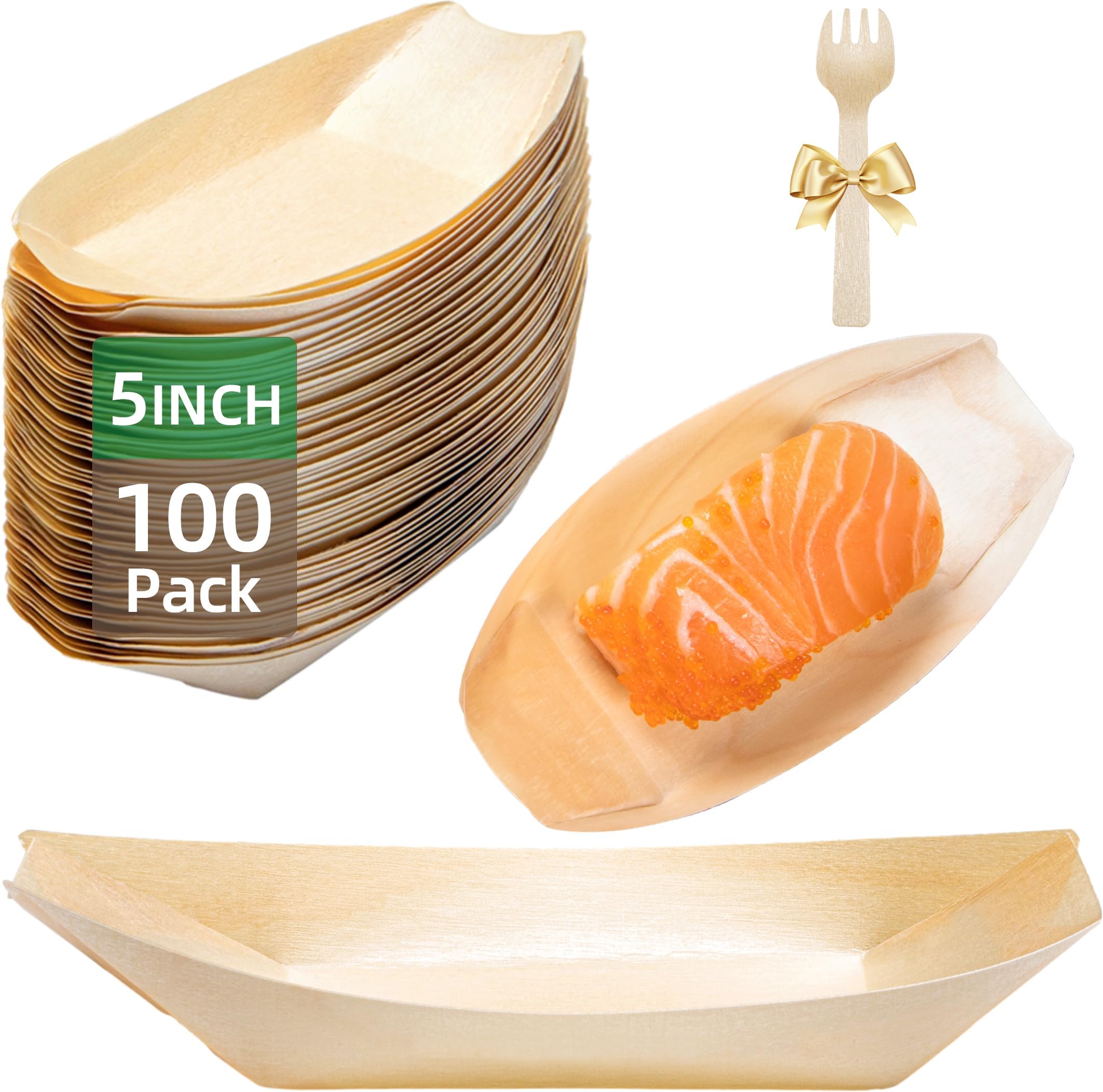 Amazon.com: JEPELUS 100Pcs 5" Wood Boat Plates Dishes, Mini Appetizer ...