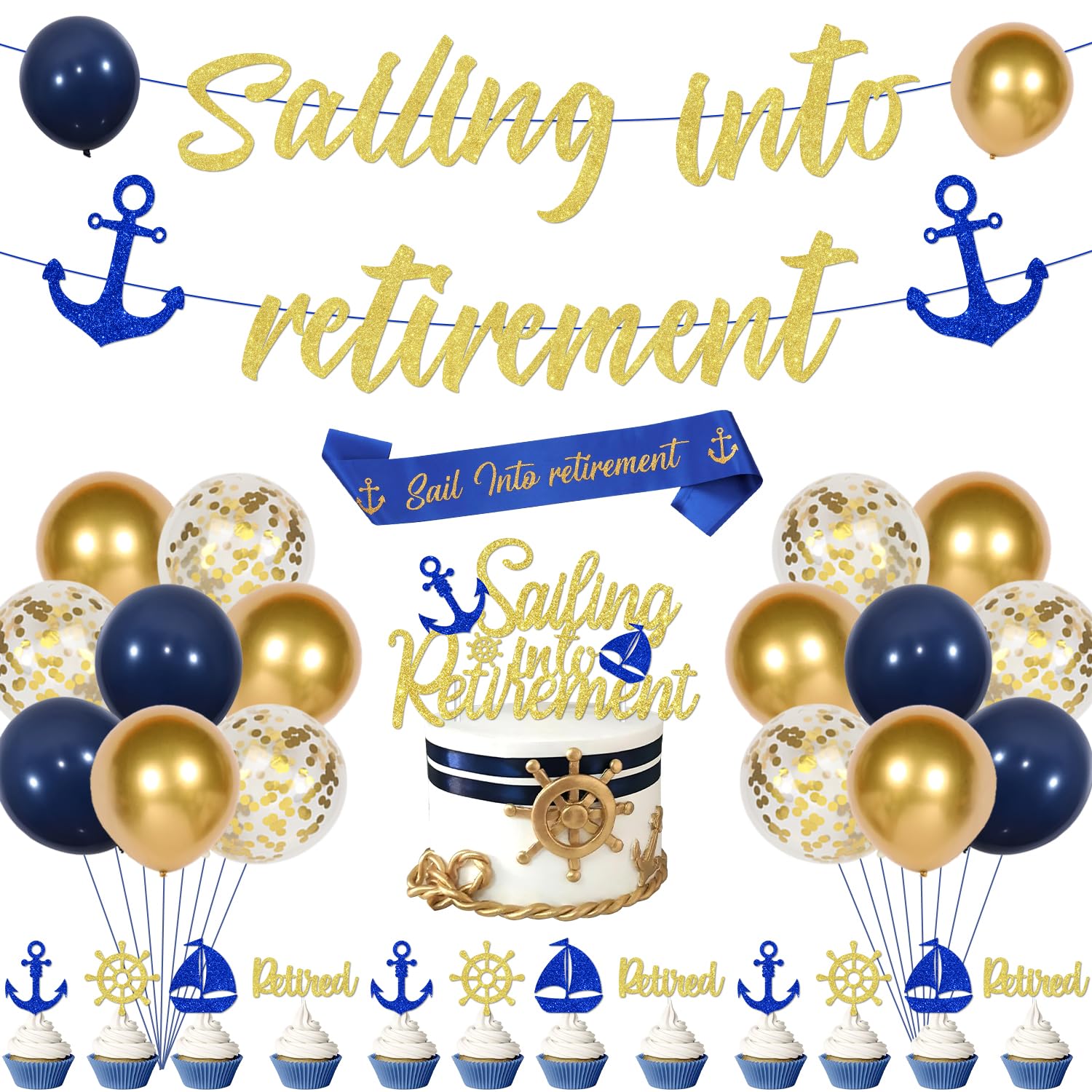 Amazon.com: Sailing Into Retirement Decorations Set Nautical Retirement ...